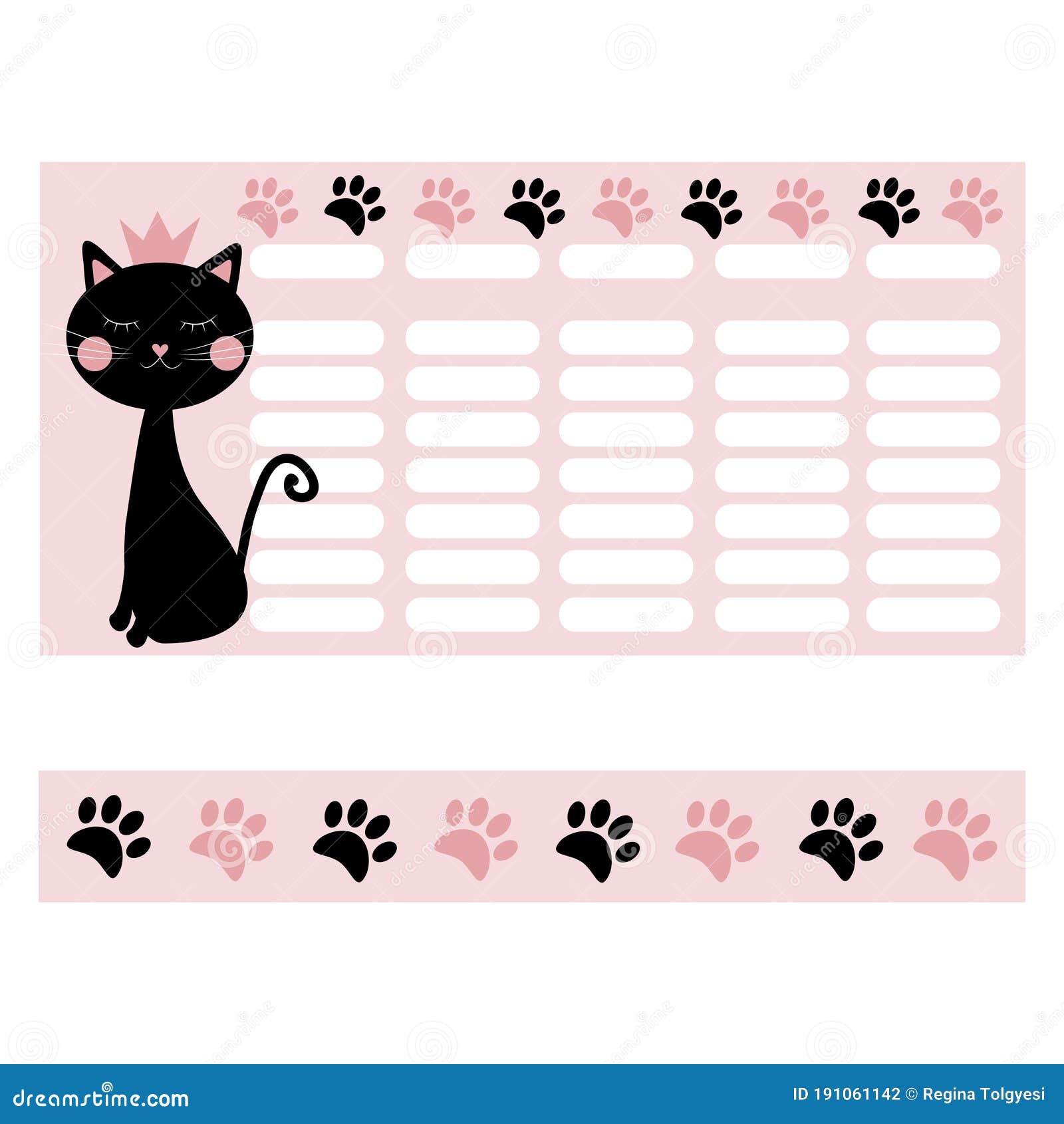 Cute Cat Timetable and Bookmarks Set. for Children Stock Vector ...