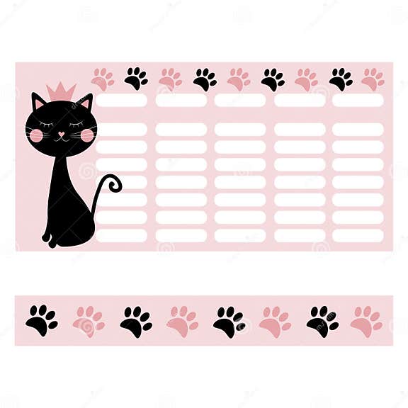 Cute Cat Timetable and Bookmarks Set. for Children Stock Vector ...