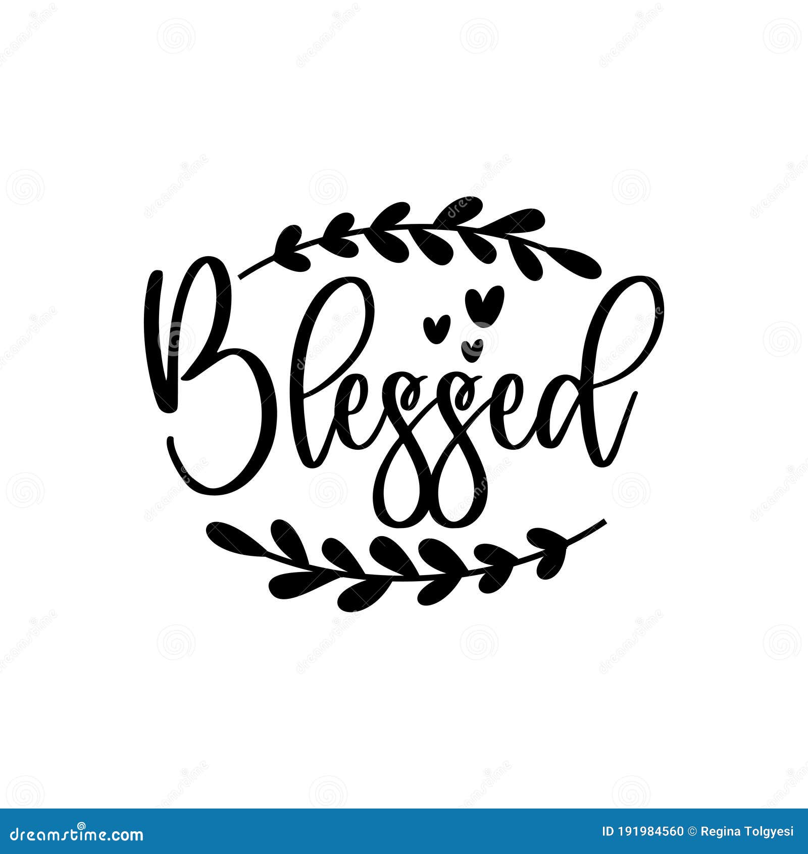 Blessed Calligraphy with Hearts and Leaves Stock Vector - Illustration ...