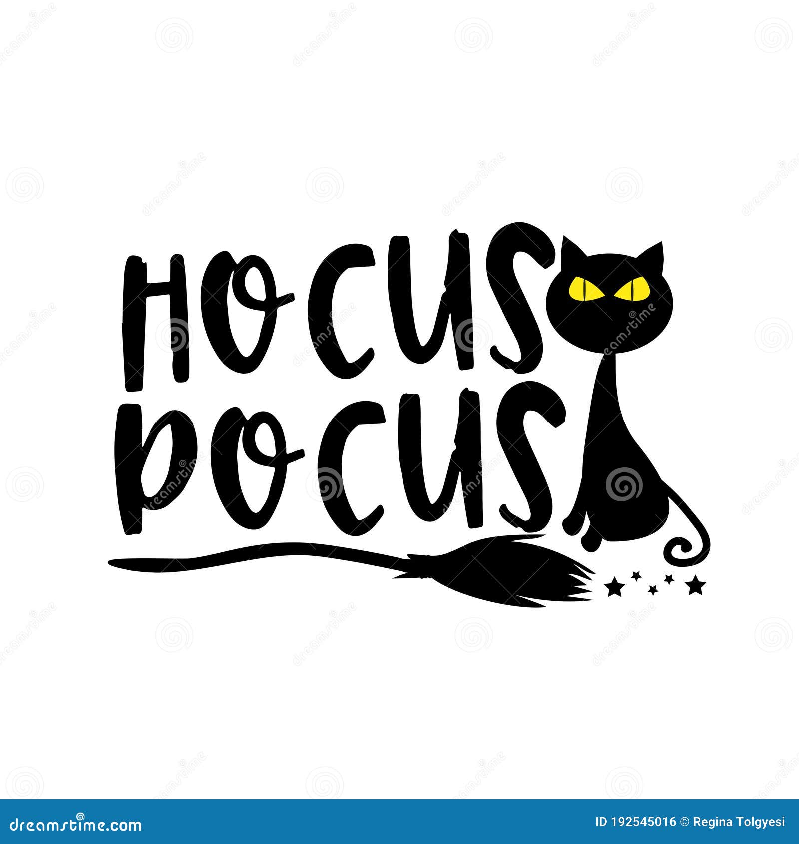 Hocus Pocus- Funny Halloween Text with Black Cat and Broom. Stock ...