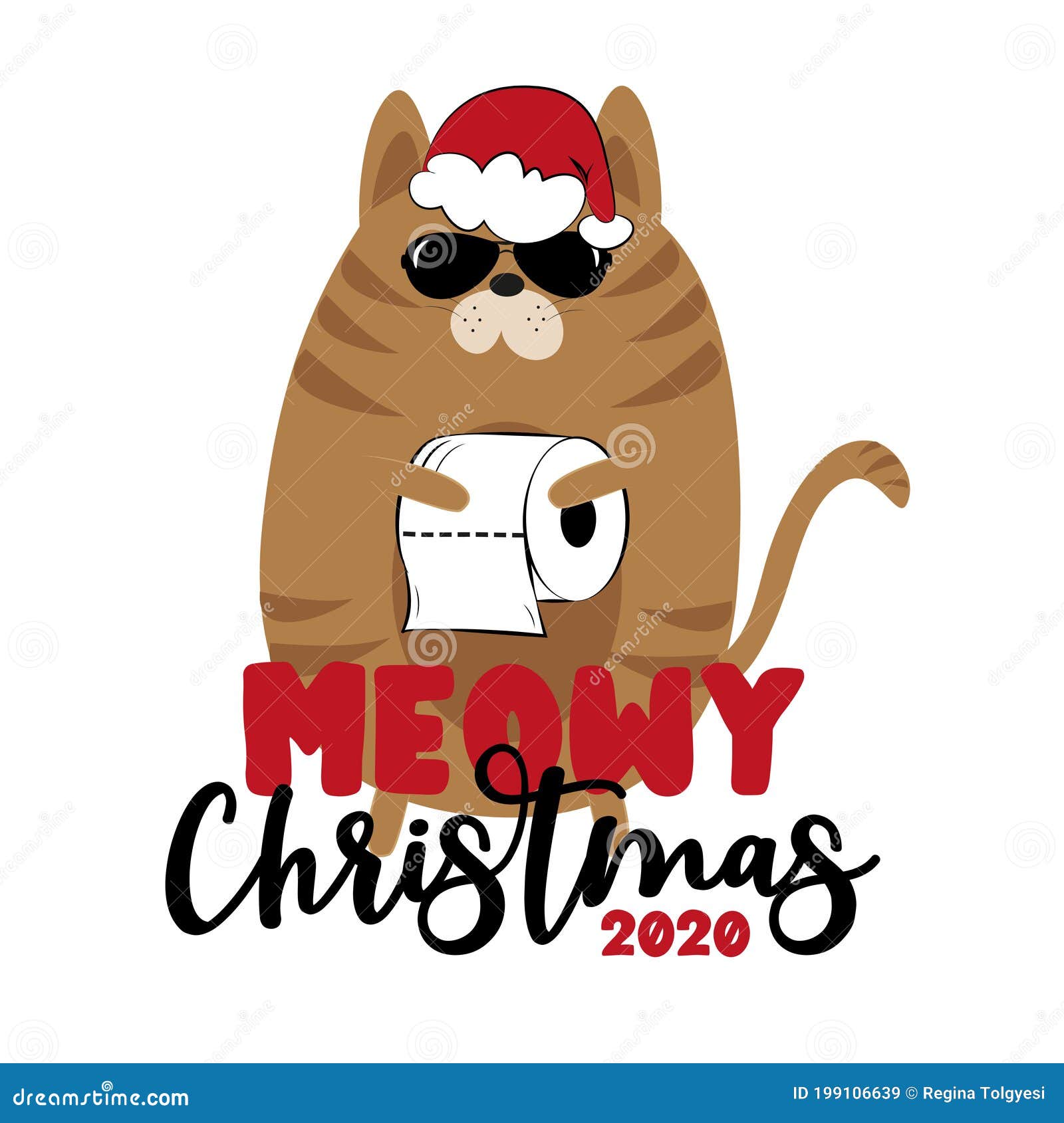 Meowy Christmas 2020- Cute Cat in Santa`s Hat, and Toilet Paper. Stock ...