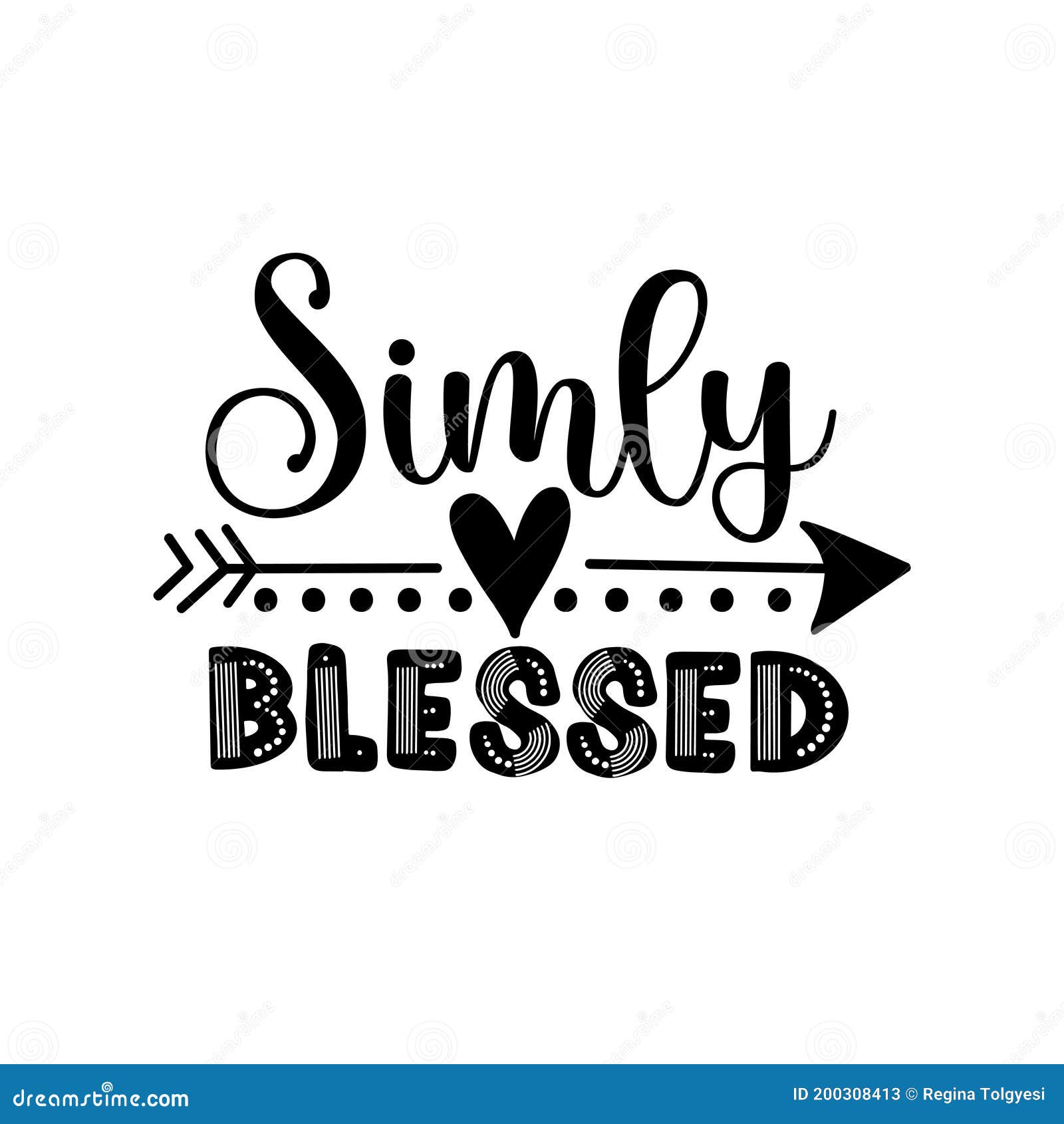 Simply Blessed- Positive Calligraphy Text. Cartoon Vector ...