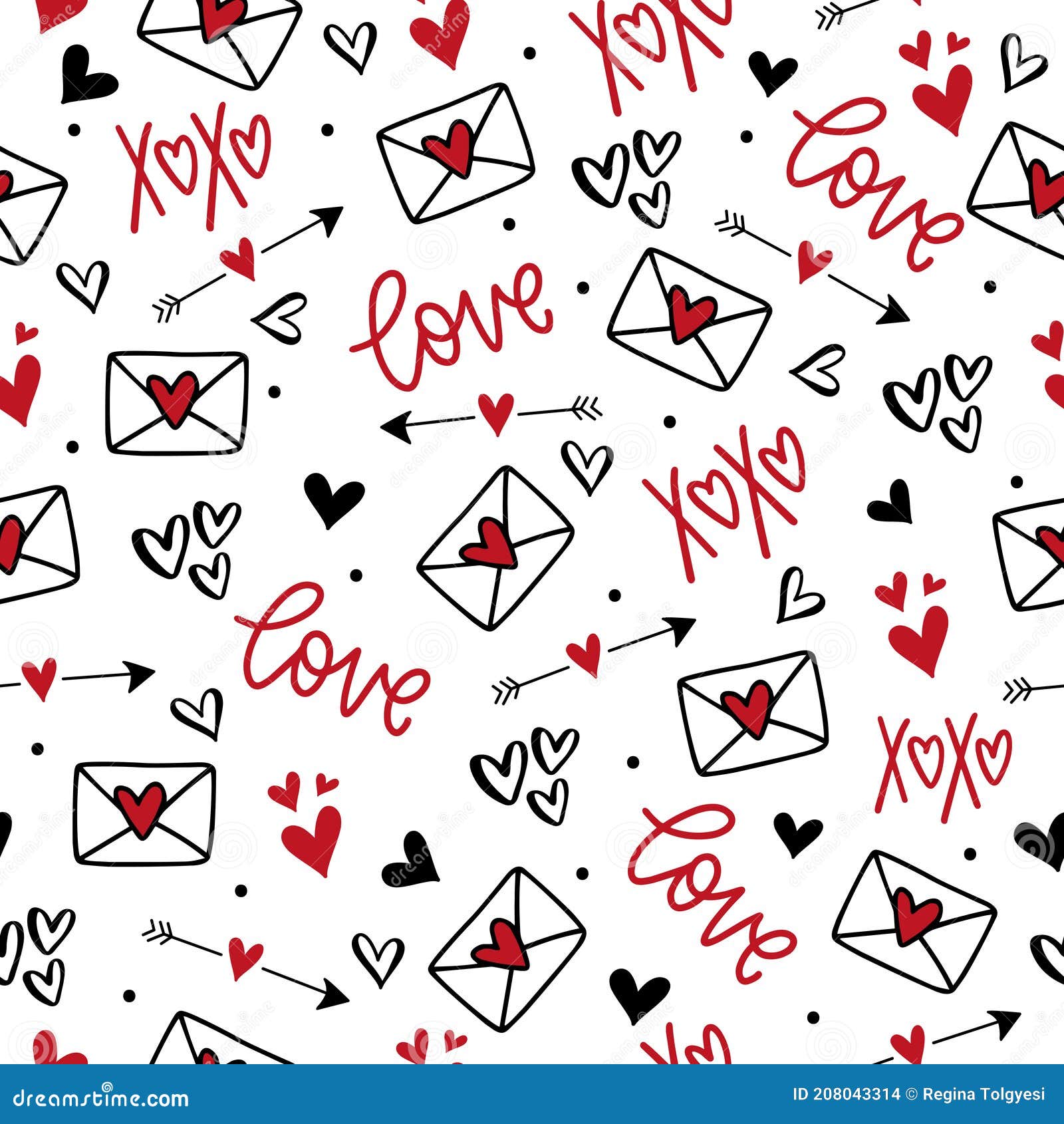 Vector Doodle Romantic Seamless Pattern. Stock Vector - Illustration of ...