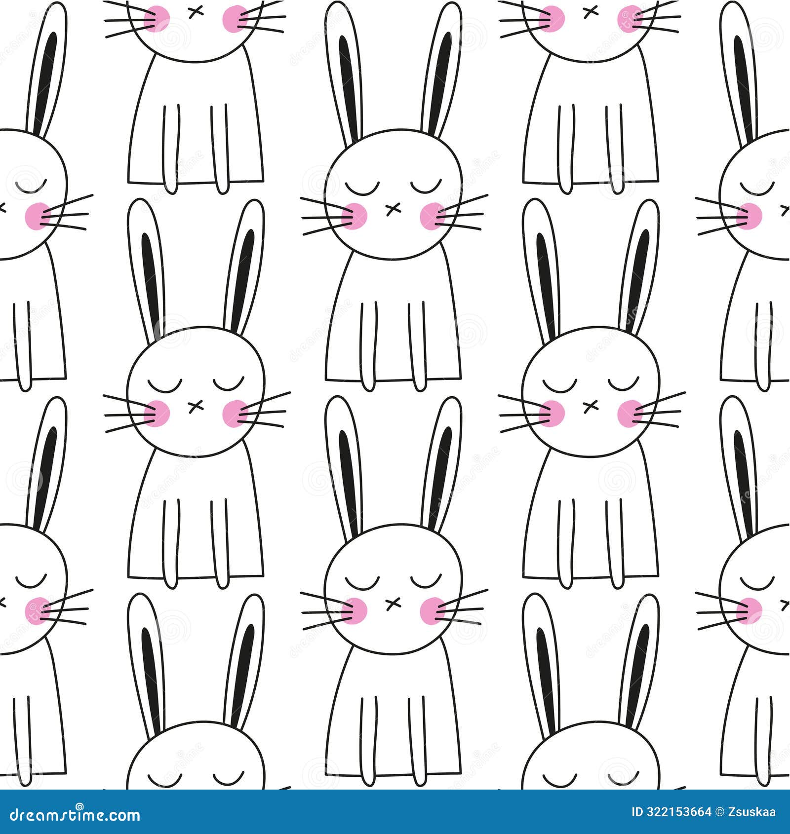 Bunny Baby Rabbit Pattern Design with Bunny Heads and Carrots - Funny Hand Drawn Doodle ...