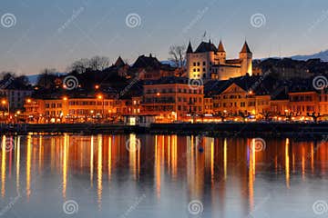 Nyon at Sunset, Switzerland Stock Image - Image of reflection, nyon ...