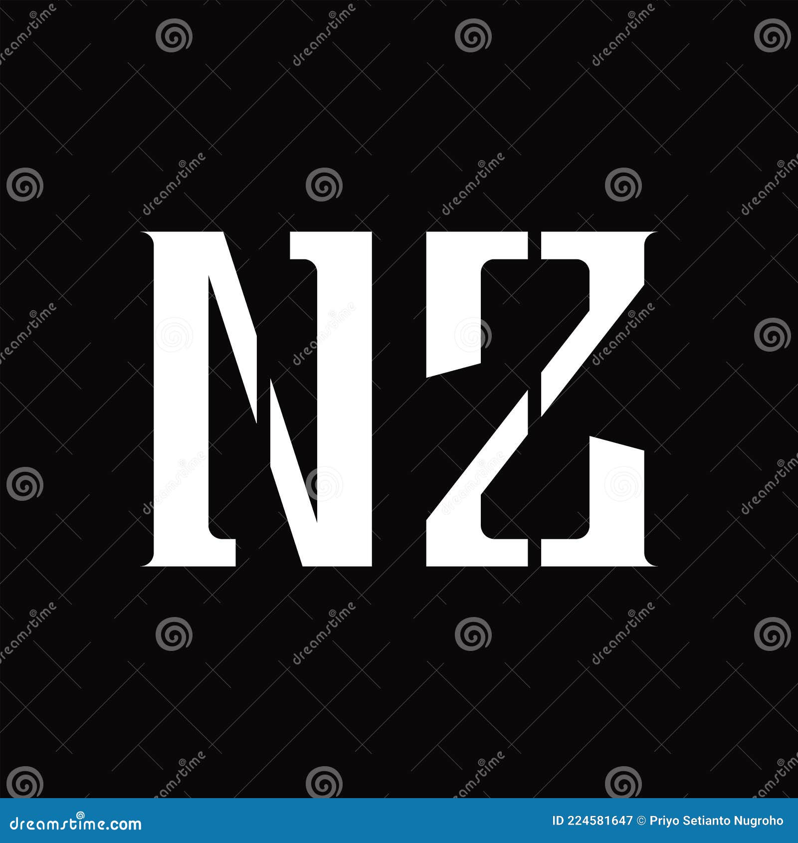 NZ Logo Monogram with Middle Slice Design Template Stock Vector ...
