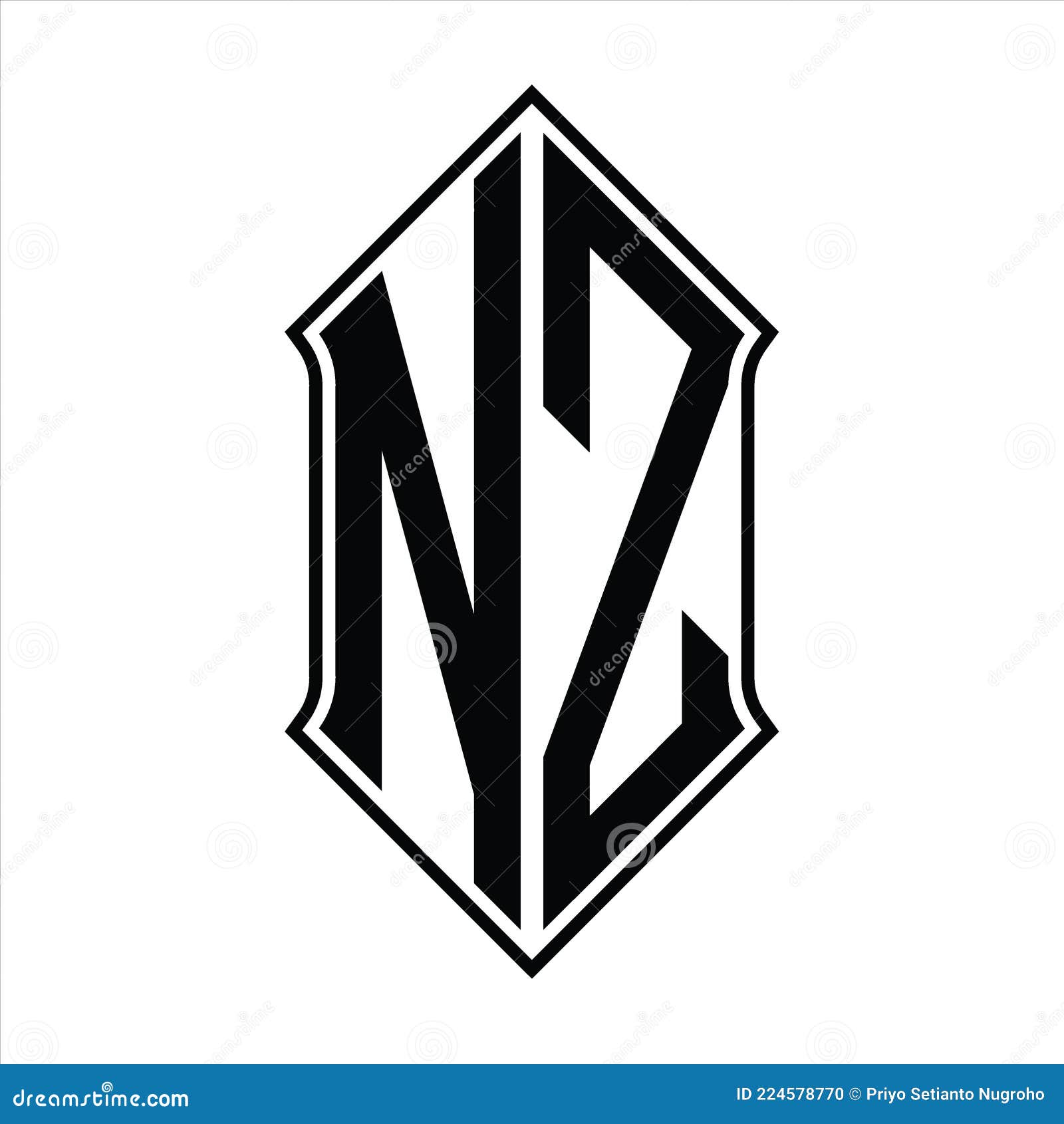 NZ Logo Monogram with Shieldshape and Outline Design Template Vector ...