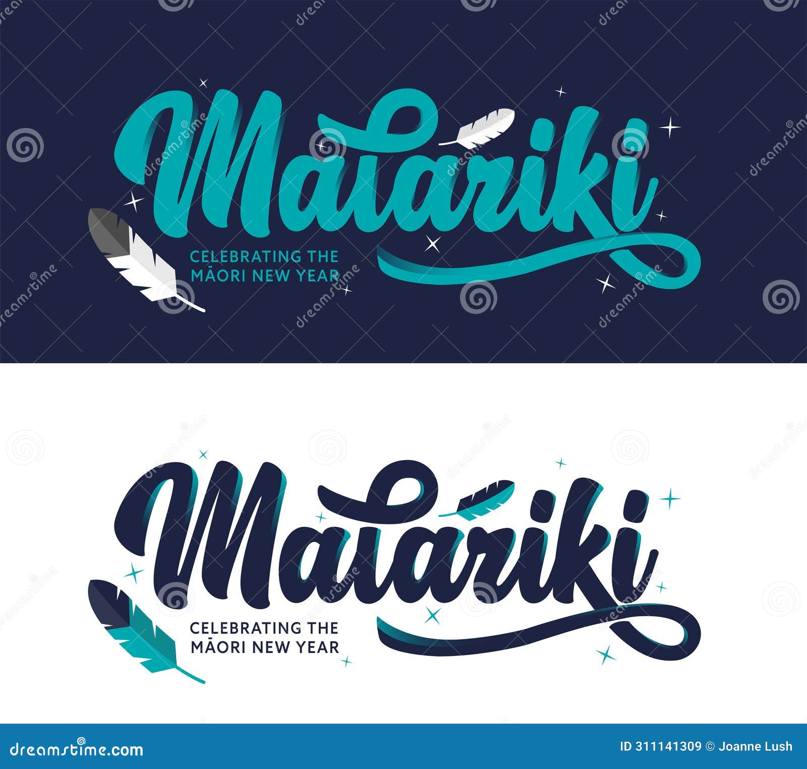 NZ Matariki Script Typeface with Feather Stock Illustration ...