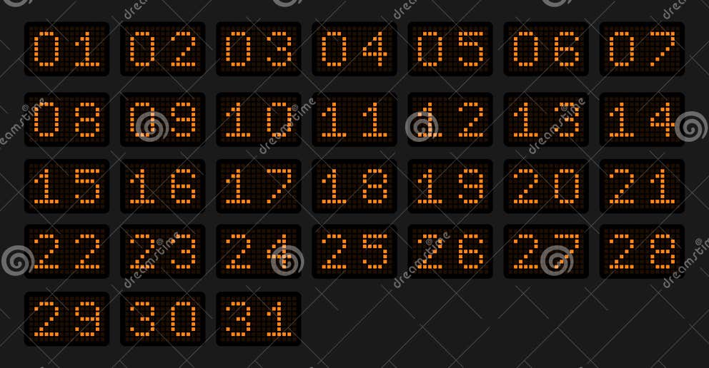 Números Del 1 Al 31 Para Un Calendario O Evento Deportivo En Forma De Marcador Electrónico En Un