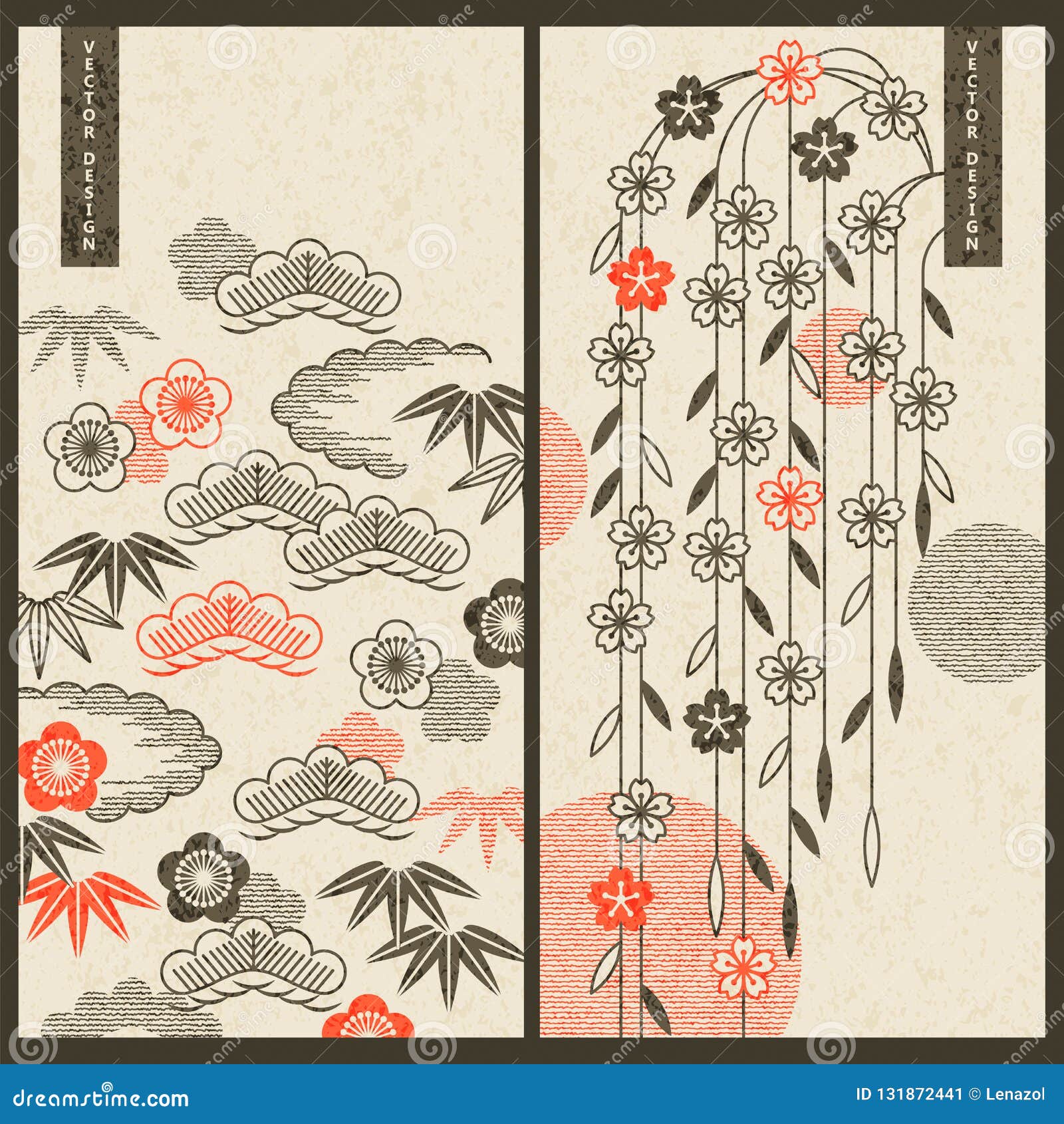 Set with Two Vector Card Templates Withh Traditional Japanese Paintings ...