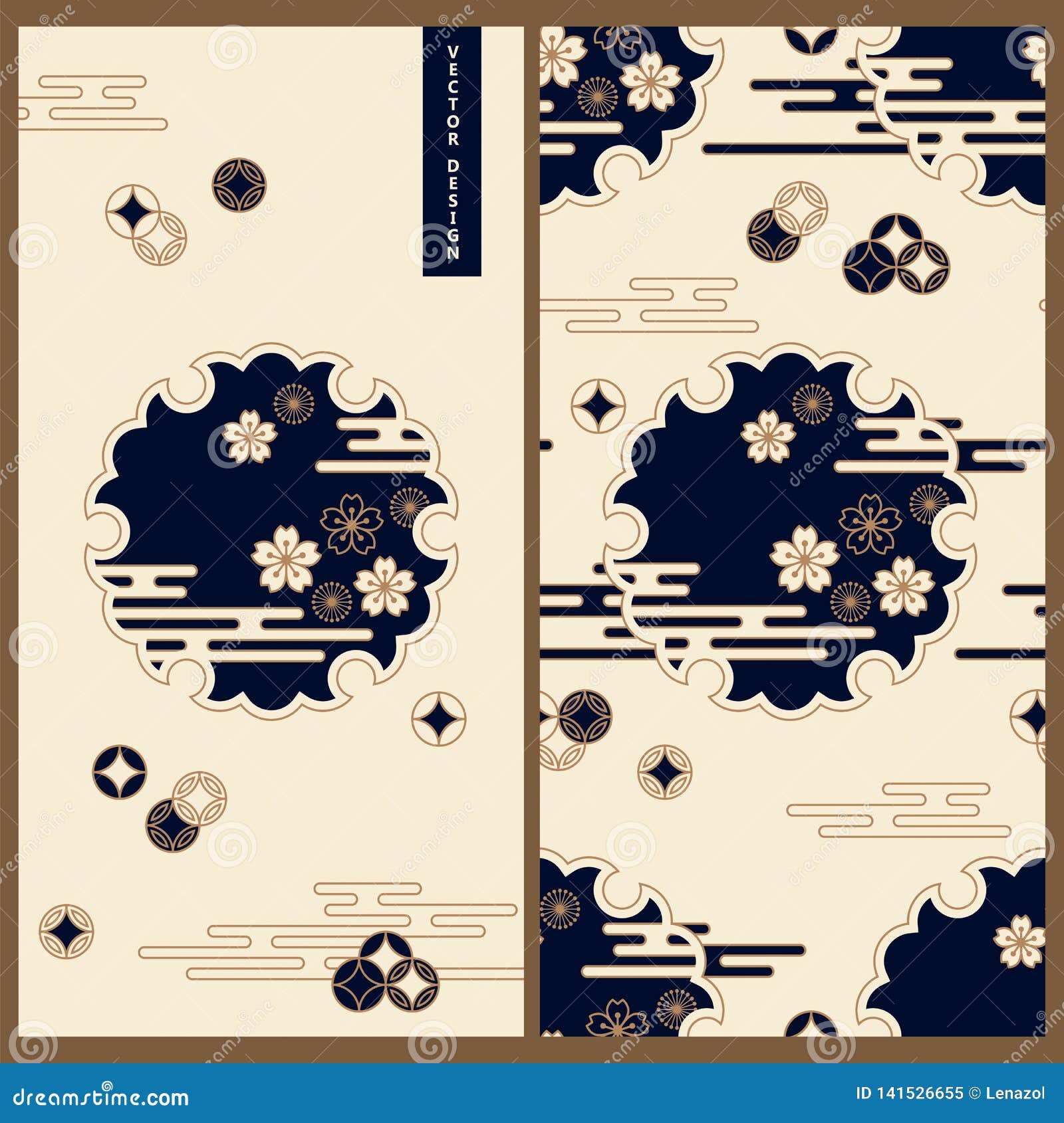 Vector Traditional Japanese Set with Card Template and Pattern Design ...