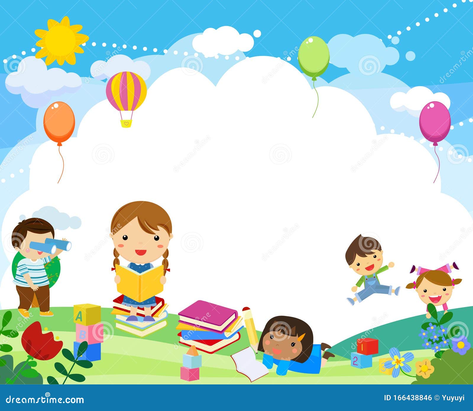 Group of Children and Frame Stock Vector - Illustration of blank, smile ...