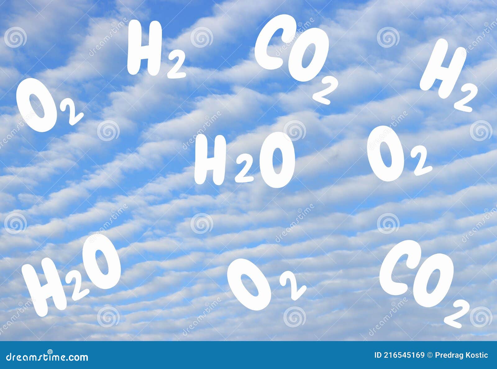 Chemical Formulas of Air Atoms Isolated in the Sky. Stock Image - Image ...