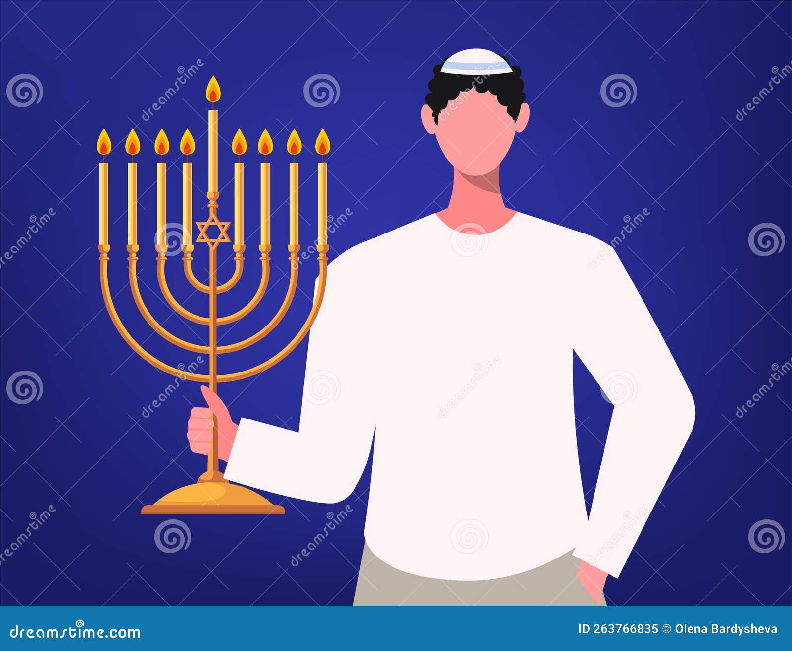 Portrait of a Jewish Man Holding Hanukkah Menorah Stock Vector ...