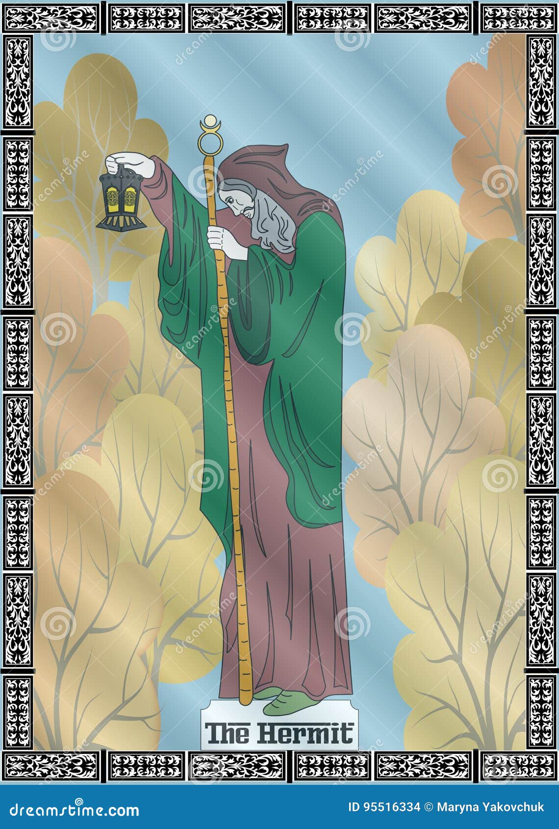 O cartão do eremita ilustração do vetor. Ilustração de mago - 95516334
