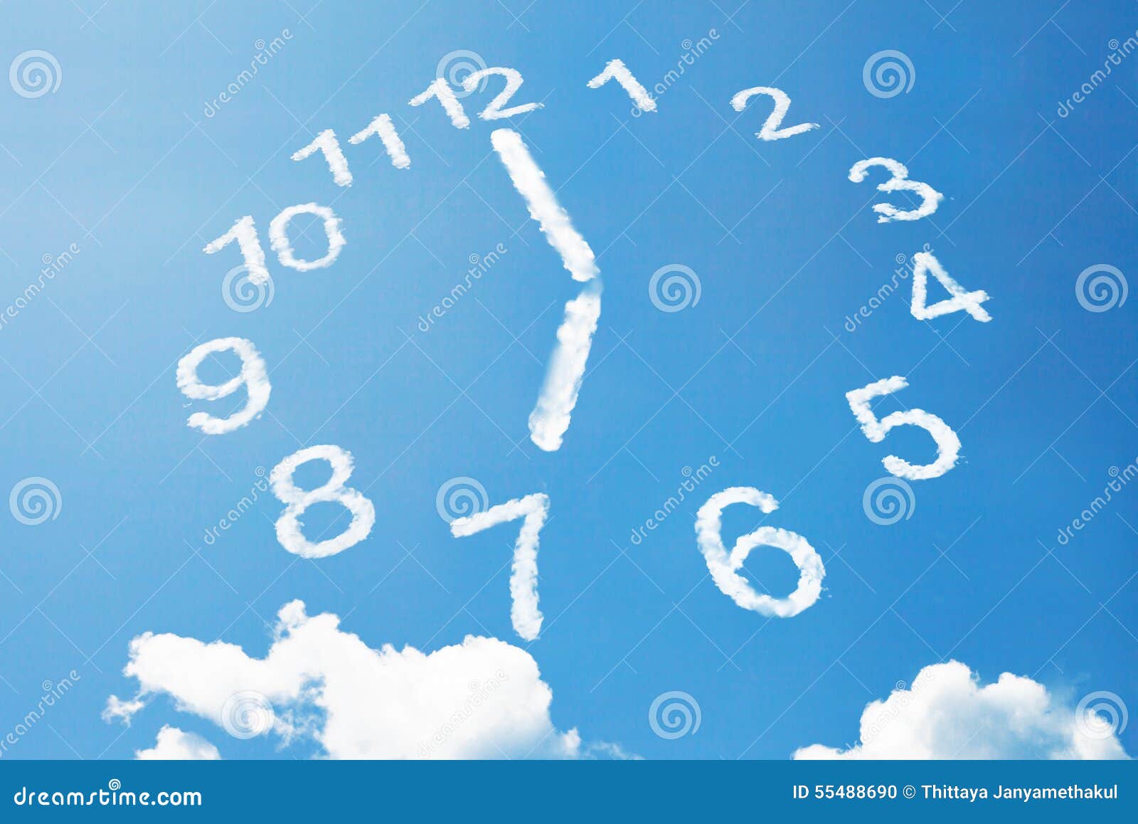 3D Clock With Cloud Illustrion Drawings Against Wood Royalty-Free Stock ...