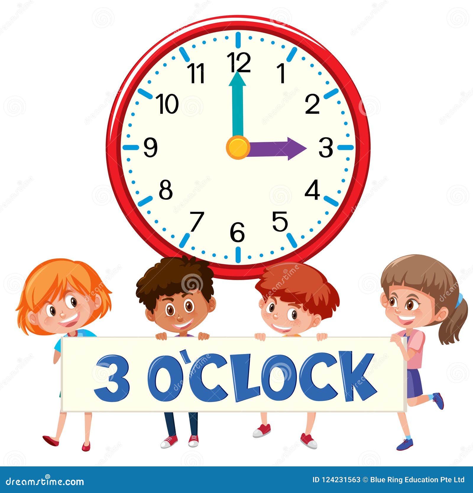 3 o`clock and students stock vector. Illustration of cartoon - 124231563