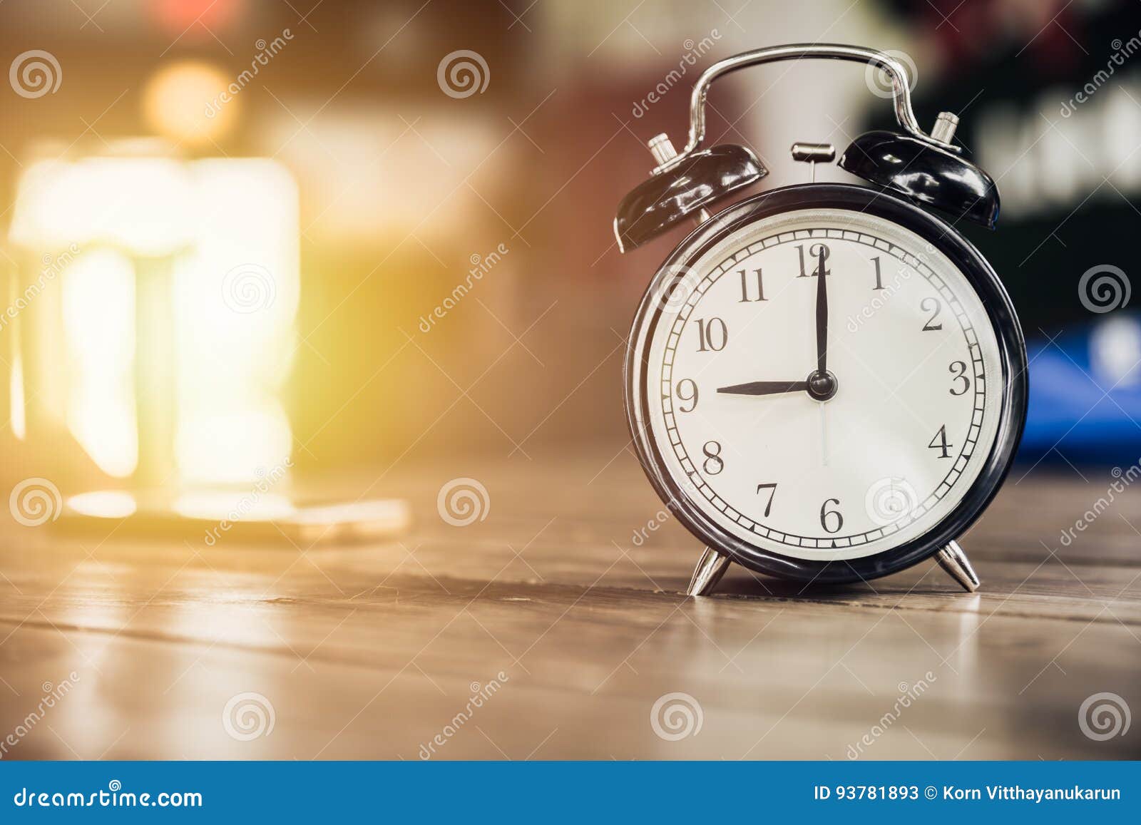 9 O`clock Time Retro Clock on Wood Table Stock Image - Image of number ...