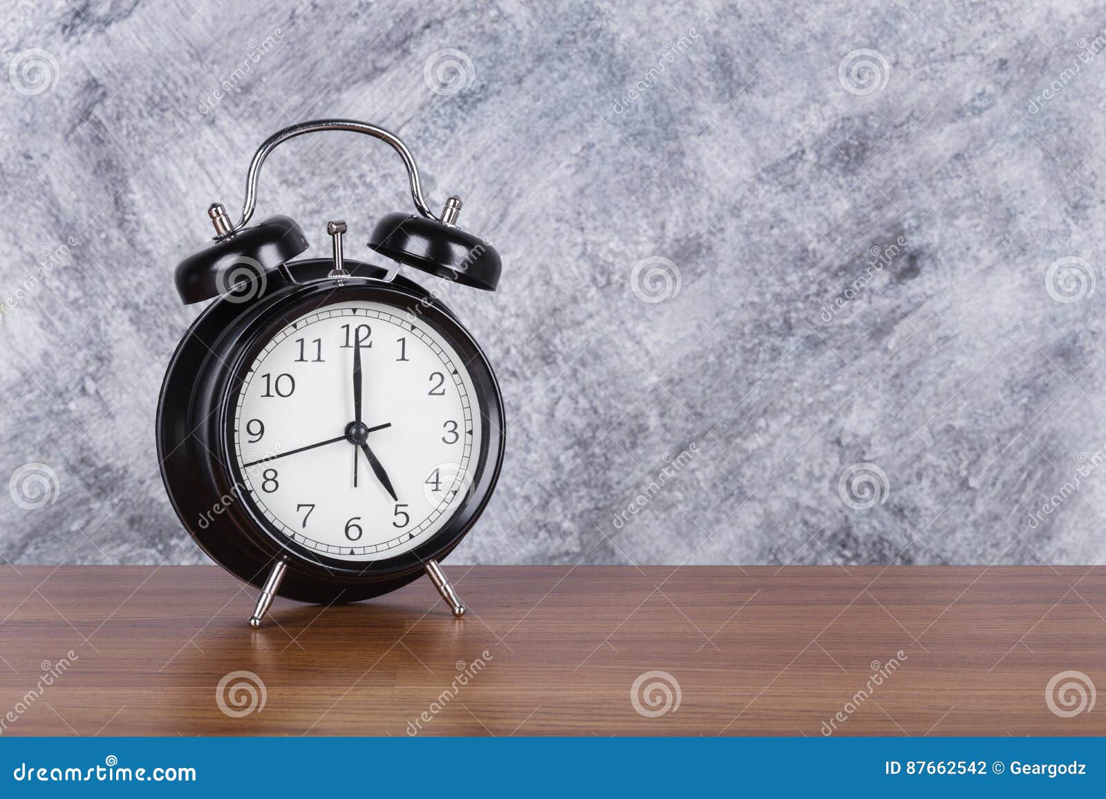 5 O`clock Vintage Clock on Wood Table and Wall Background Stock Photo ...
