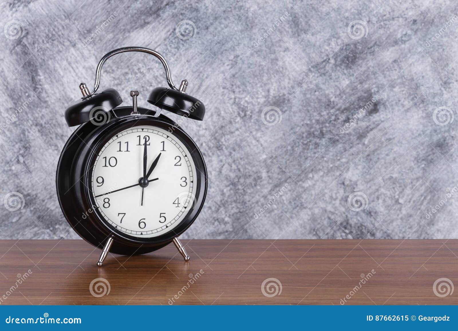 1 O`clock Vintage Clock on Wood Table and Wall Background Stock Image ...