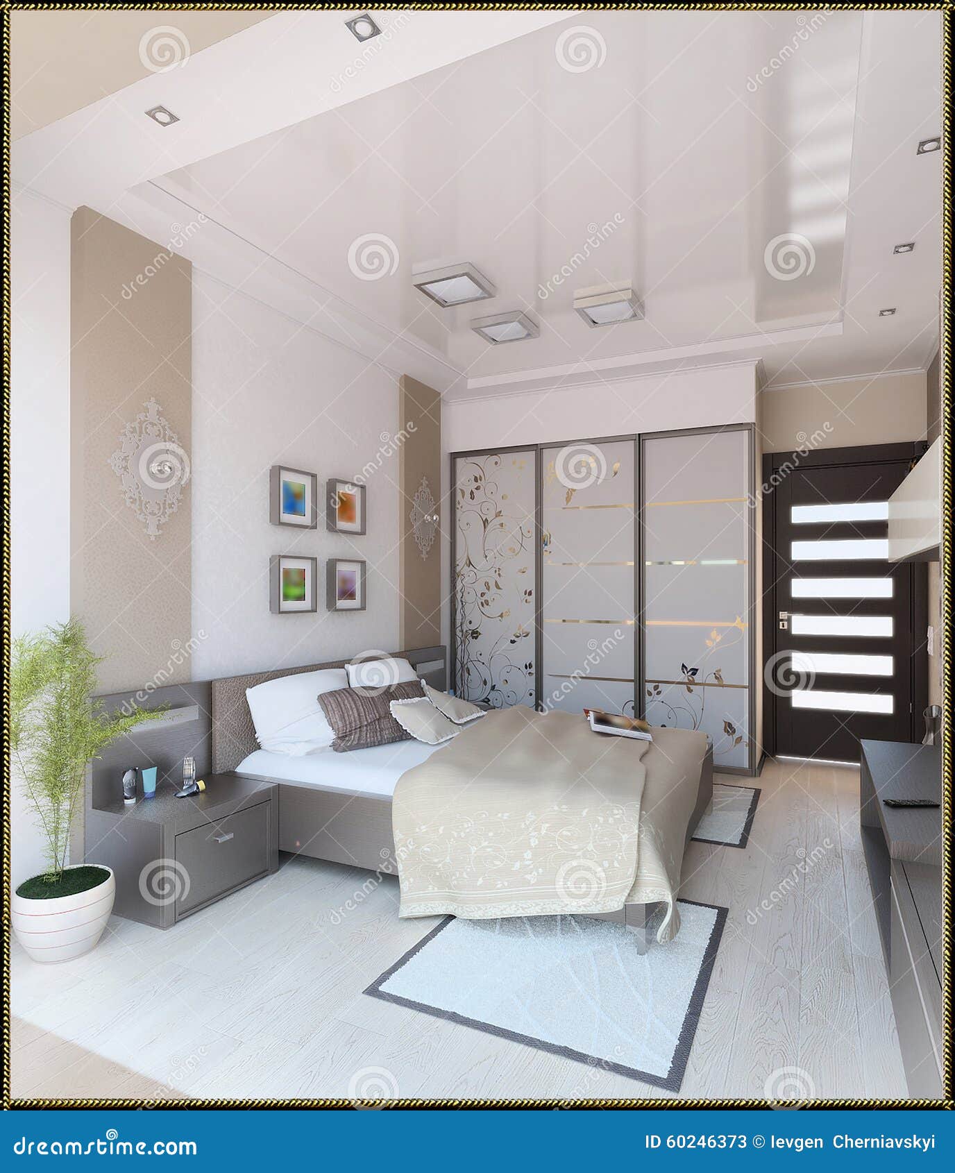 O Design De Interiores Moderno Do Estilo Do Quarto, 3D Rende Ilustração ...