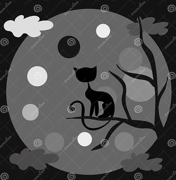 O gato e a lua ilustração do vetor. Ilustração de vetor - 13156362