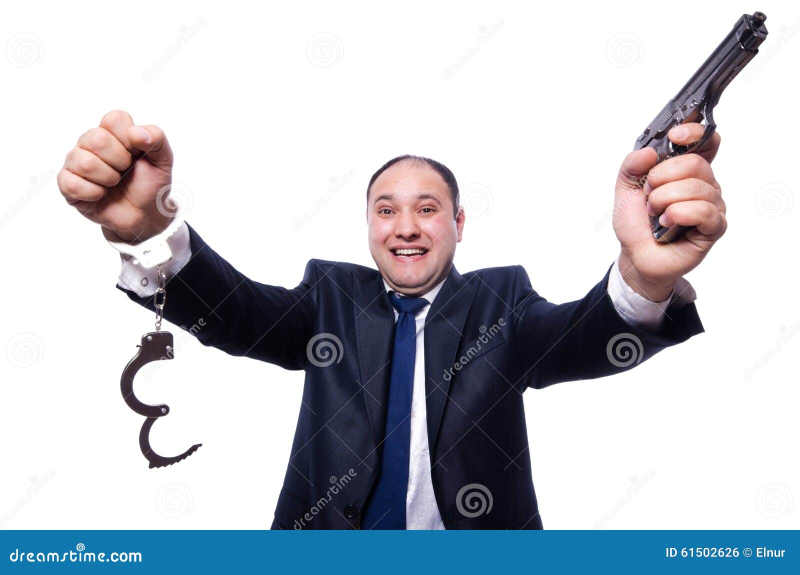 O Homem Com Arma E Algemas No Branco Foto de Stock - Imagem de ...