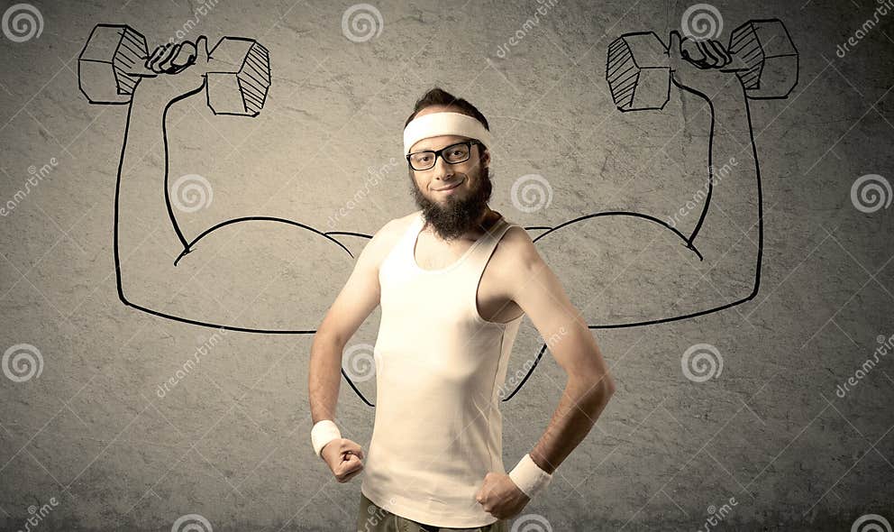 O Homem Magro Quer Ser Forte Foto de Stock - Imagem de vidros, cabelo ...