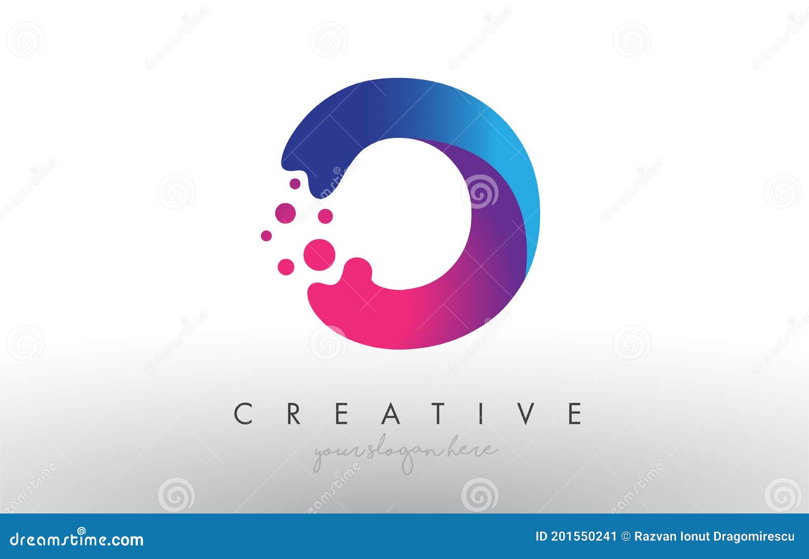 O Letter Design with Creative Dots Bubble Circles and Blue Pink Colors ...