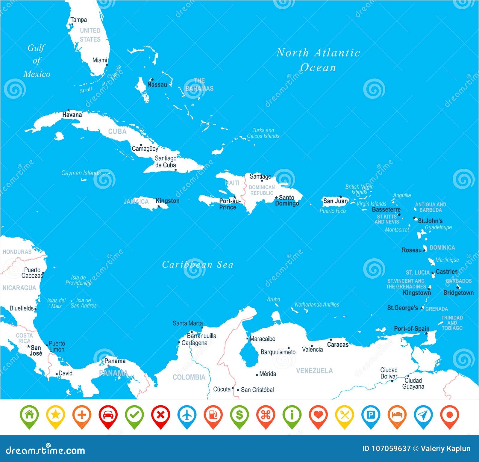 O Mapa Das Caraíbas - Ilustração Do Vetor Ilustração Stock - Ilustração ...