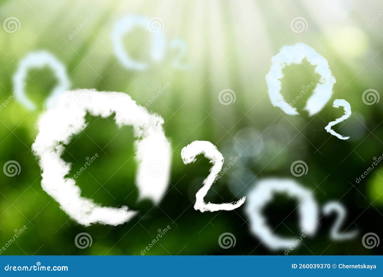 O2 Molecules Made with Clouds and Blurred View of Green Background ...