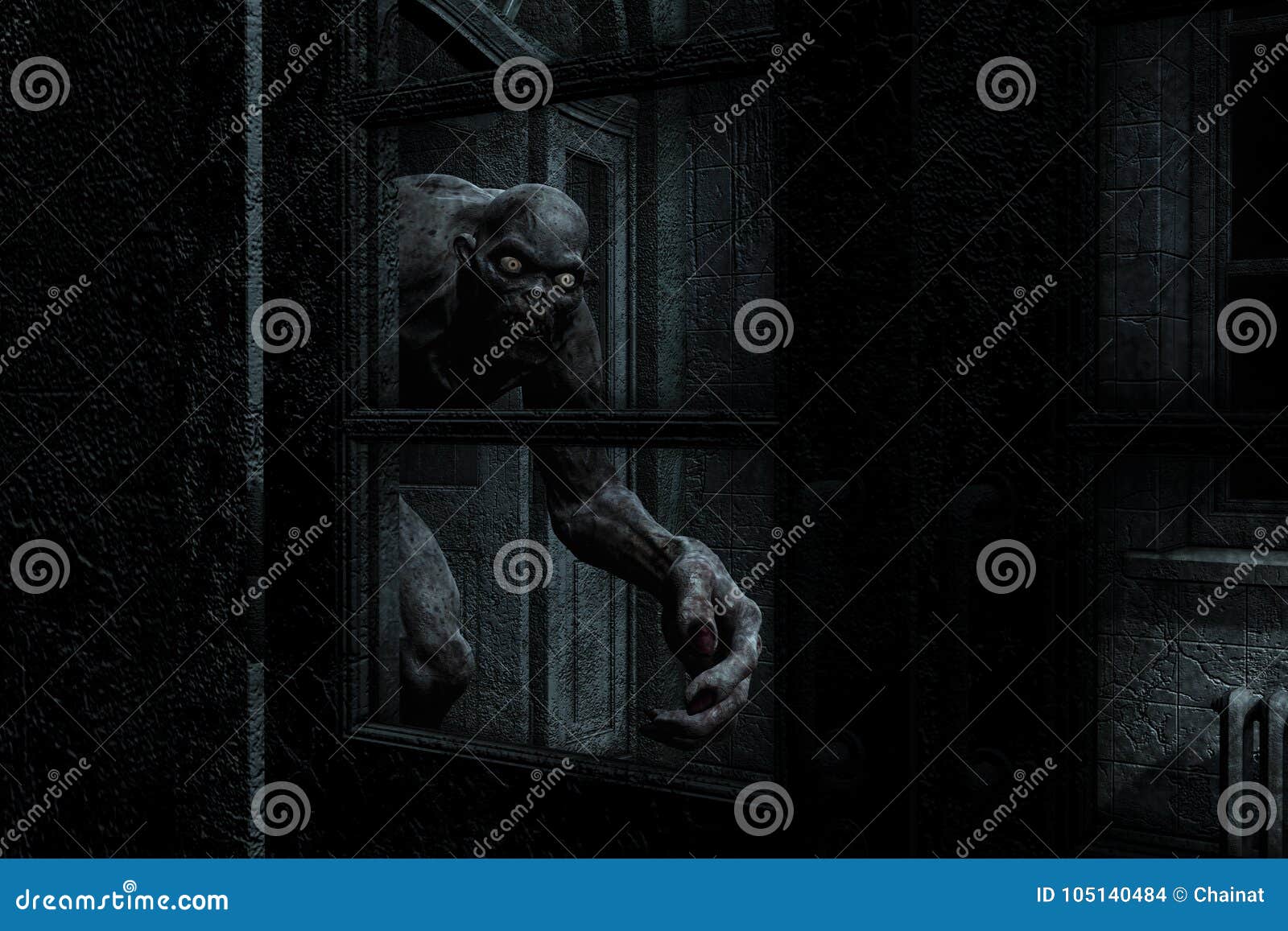 O Monstro Assustador Sai Da Obscuridade Ilustração Stock - Ilustração ...