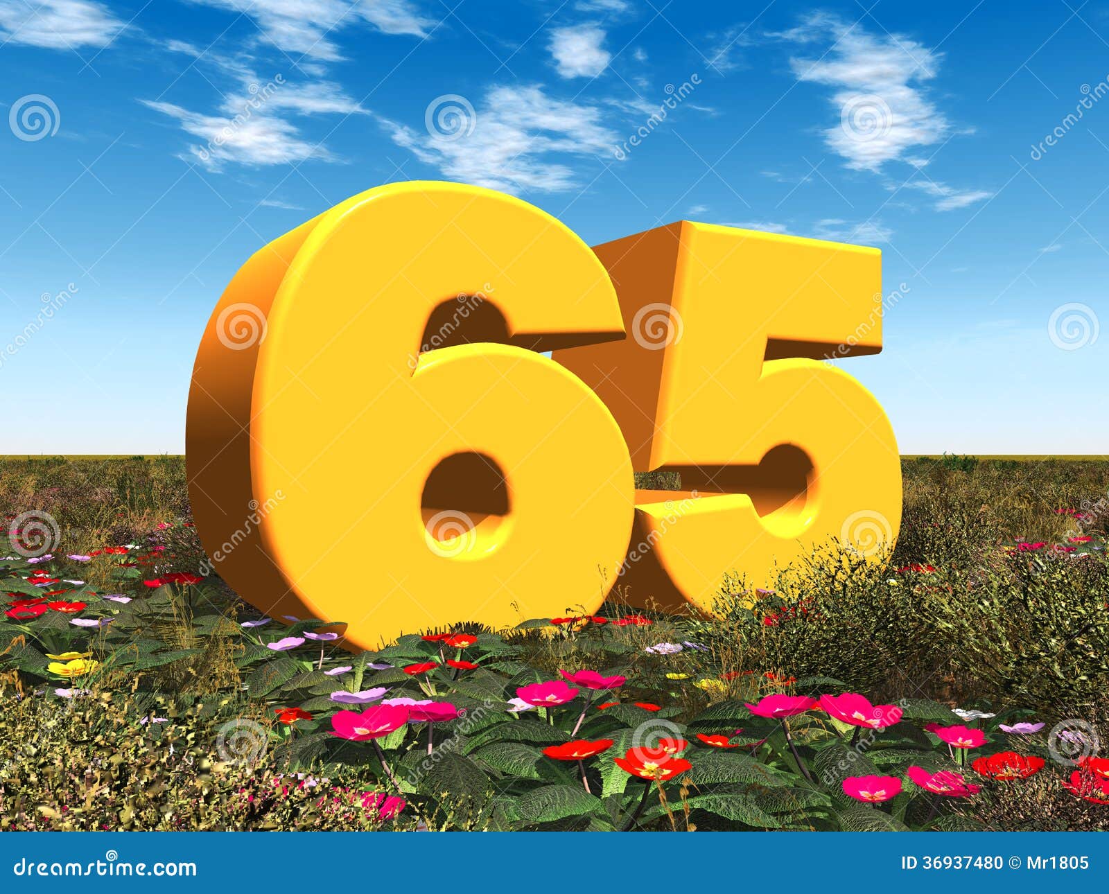 O número 65 ilustração stock. Ilustração de sinal, flores - 36937480