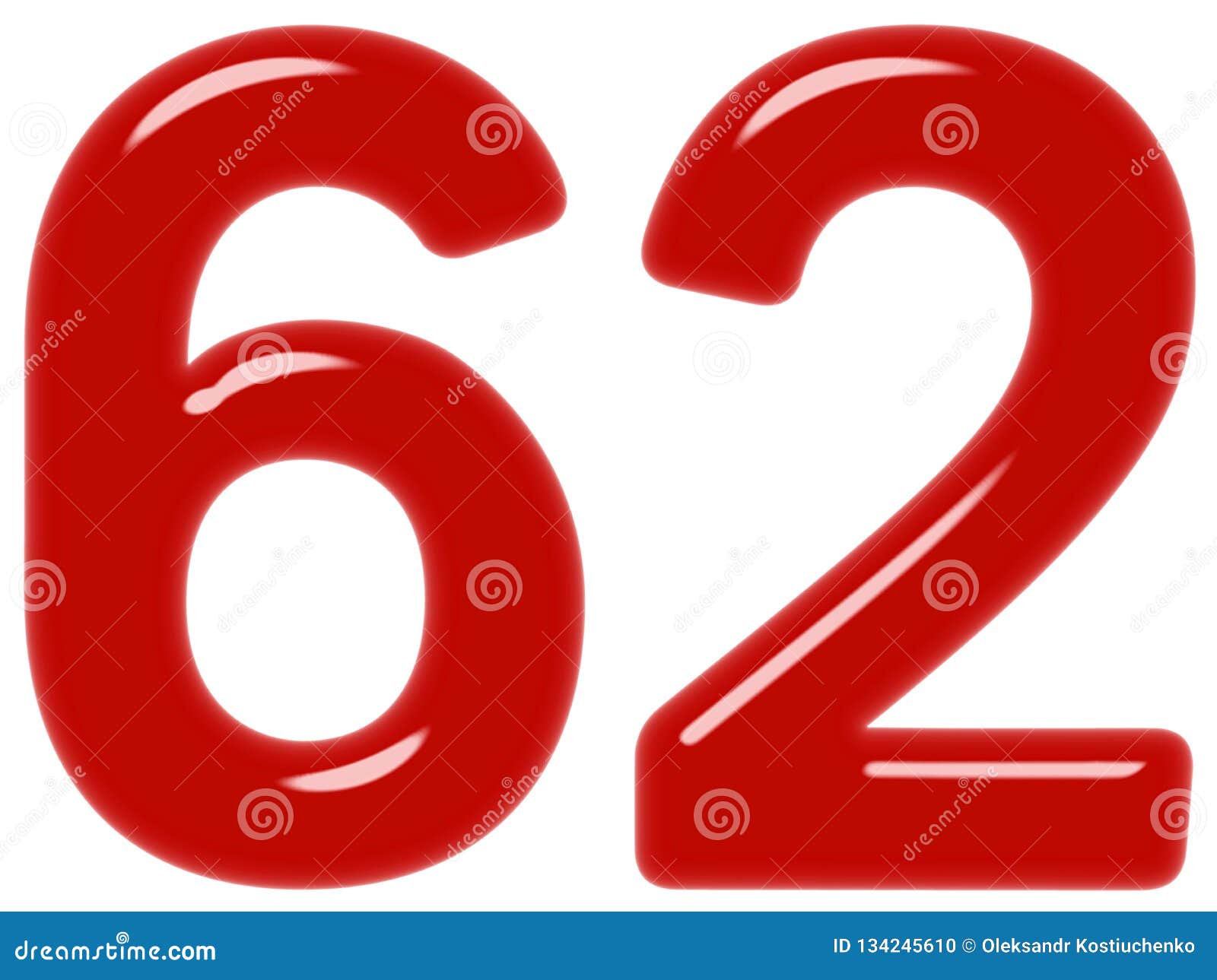 O Numeral 62, Sessenta E Dois, Isolado No Fundo Branco, 3d Rende ...