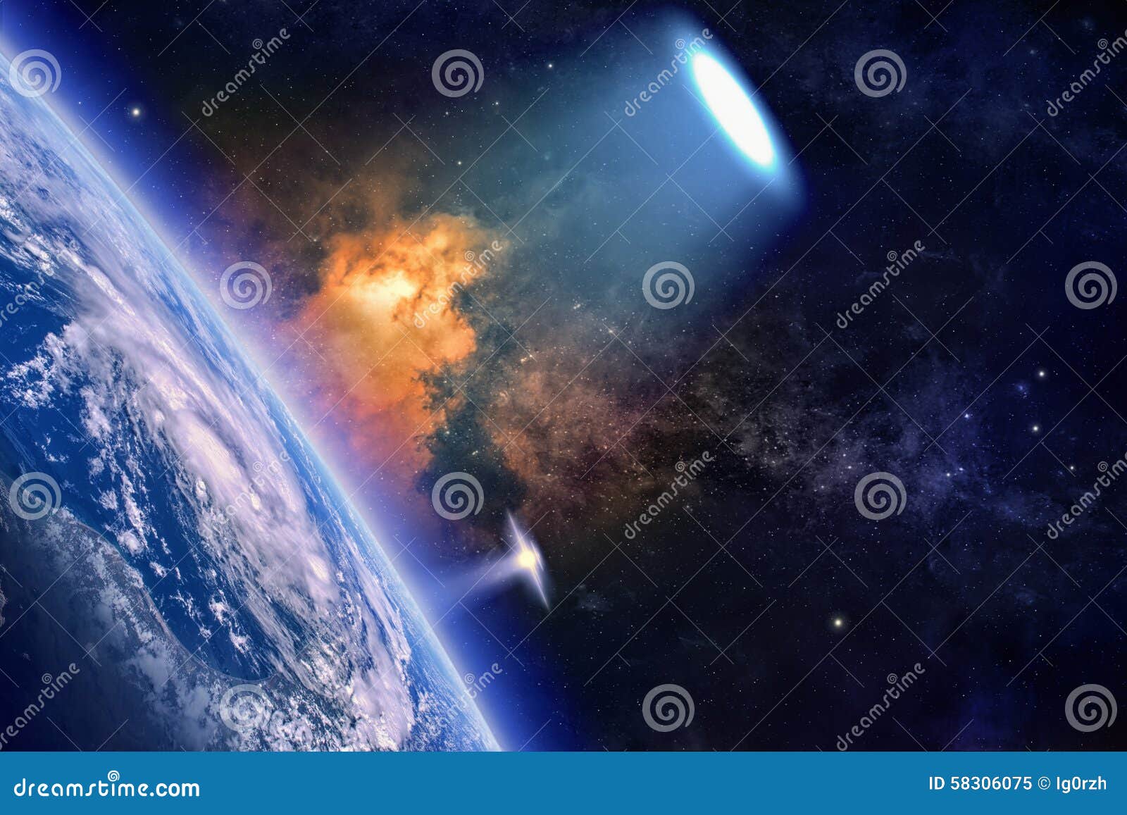 O UFO Explora a Terra Do Planeta Ilustração Stock - Ilustração de farol ...