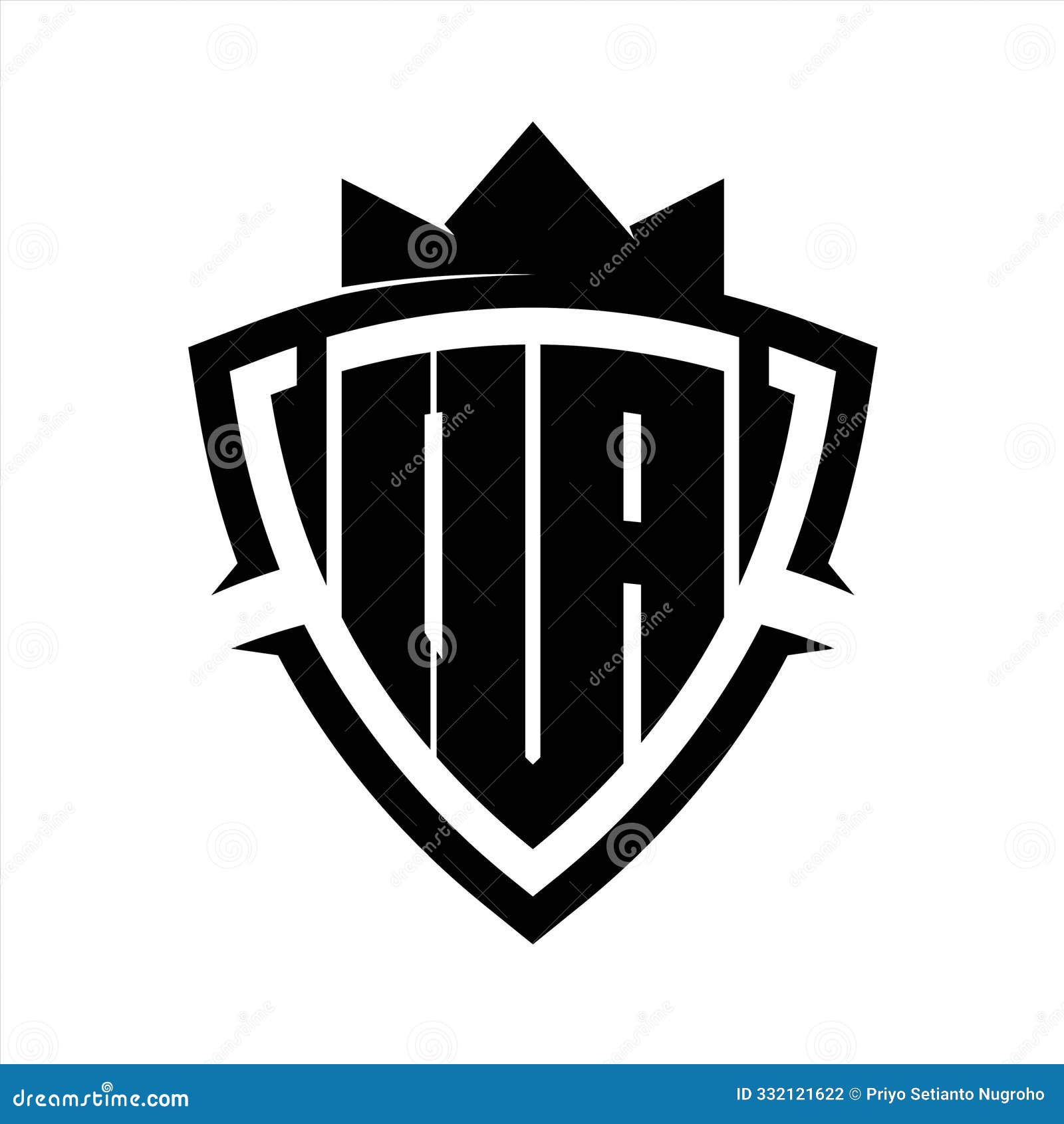 OA Letter Bold Monogram Triangle Curve Shield Shape with Crown Black ...