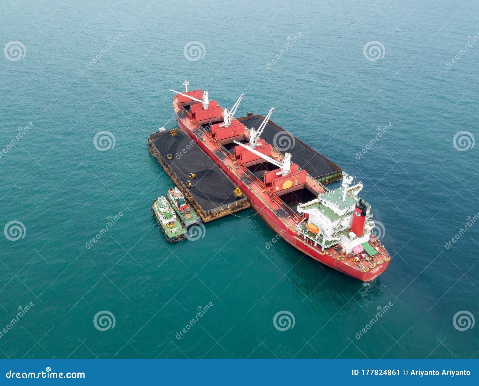 Oading Coal on Bulk Vessel Ship in Offshore Cargo Port. Aerial Top View ...