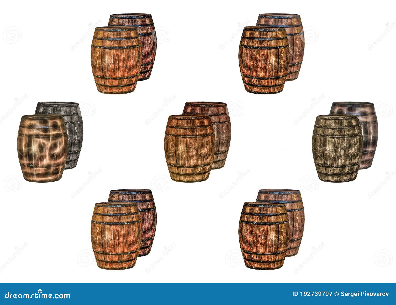 Oak Barrels Two Brown and Gray Containers for Aging Wine on an Isolated ...