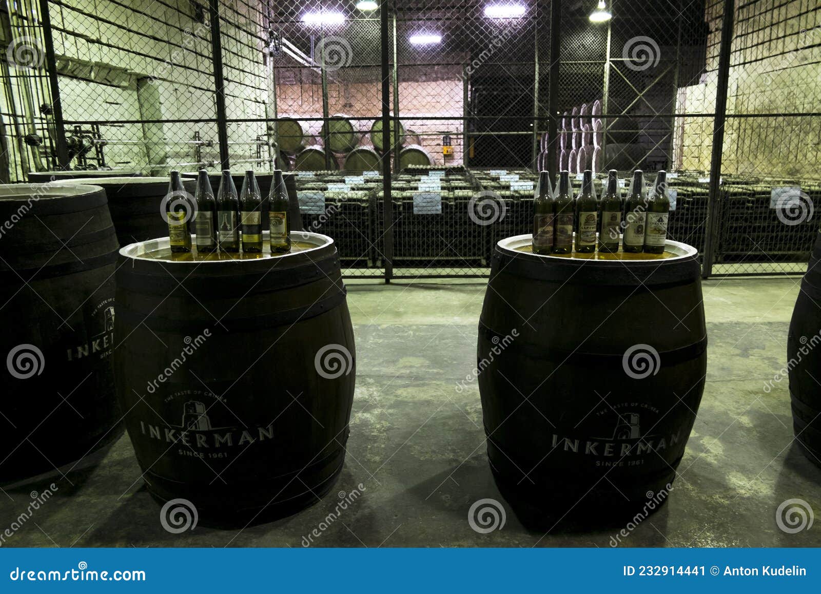Oak Barrels with Wine in the Cellars of the Inkerman Winery in the ...