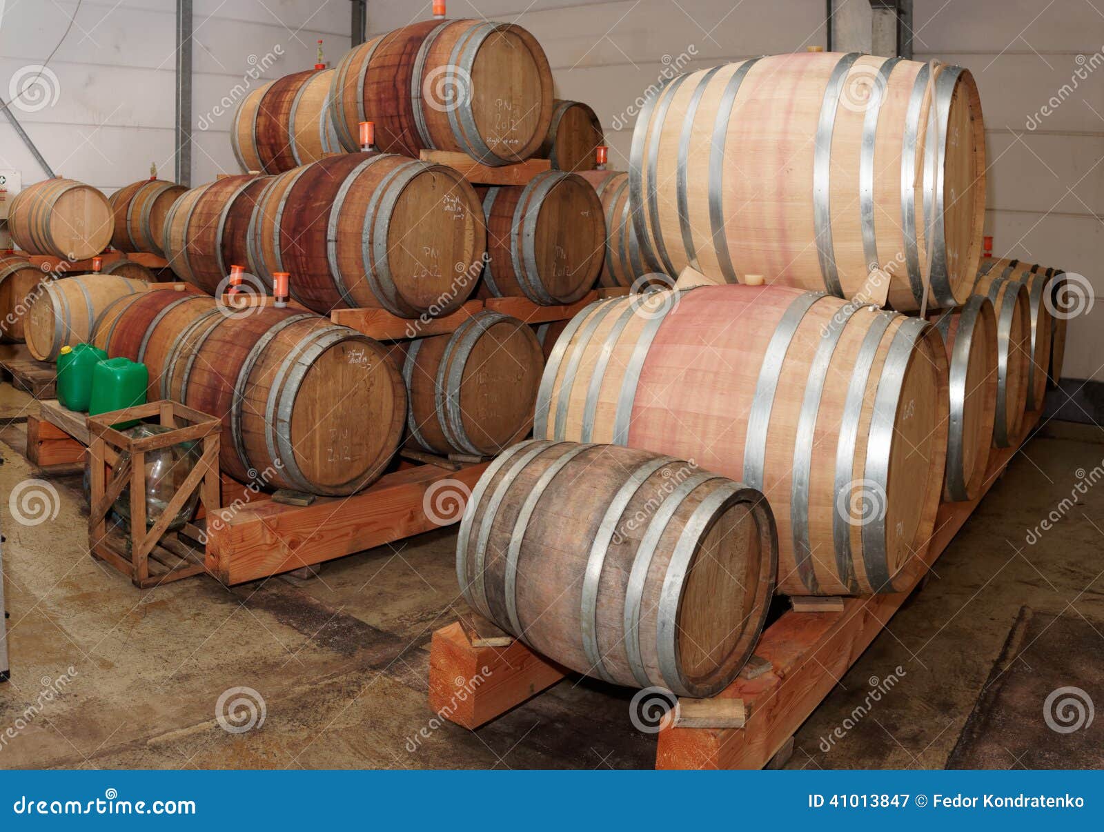 Oak Casks with Pinot Noir (PN) Wine Stock Image - Image of production ...