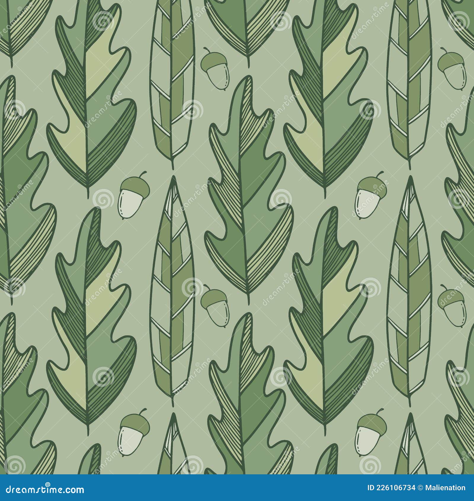 Oak Greeny Leaves Pattern. Fabric Design. Textile And Wallpaper Pattern ...