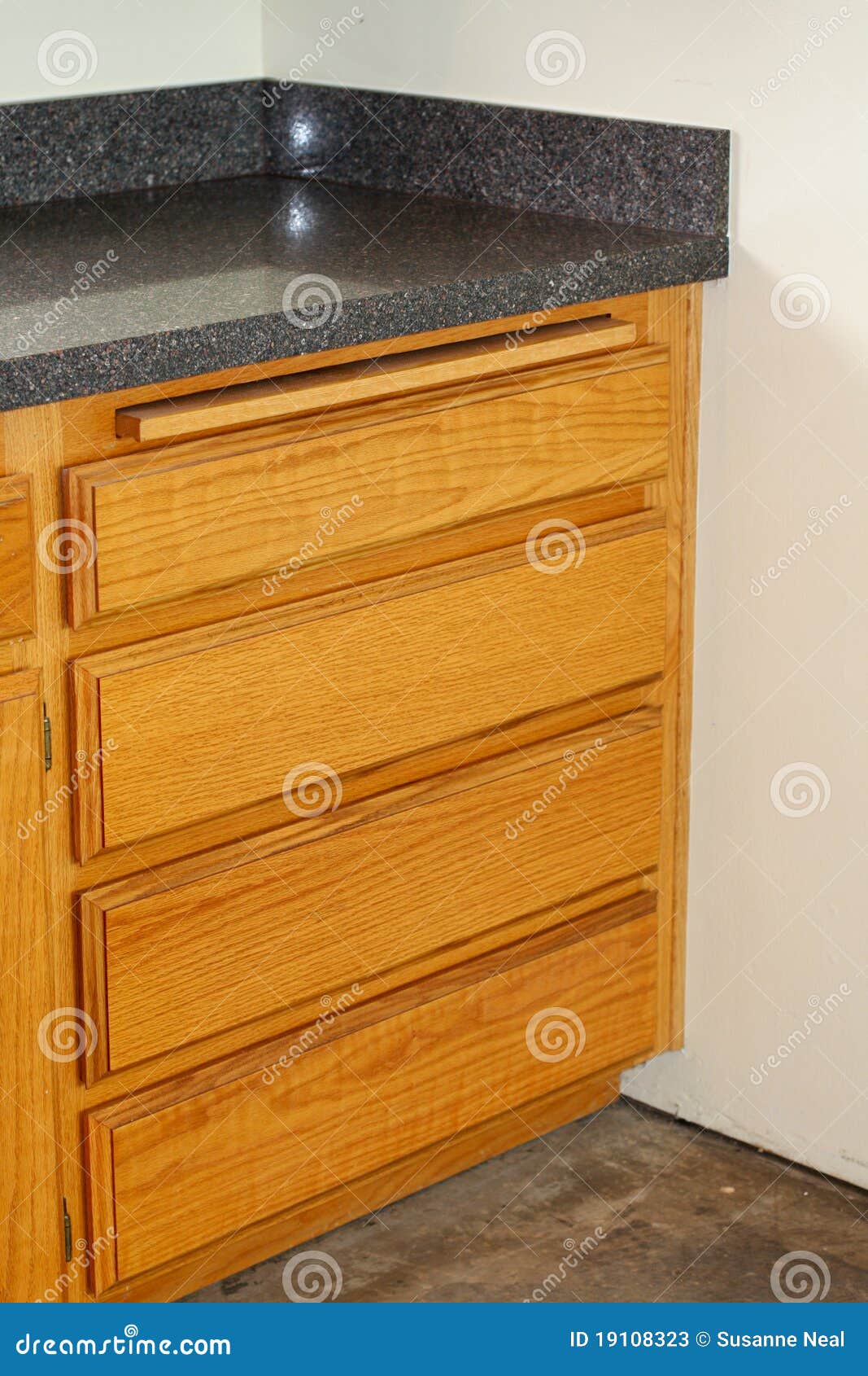 Oak Kitchen Drawers and New Countertop Stock Image - Image of residence ...