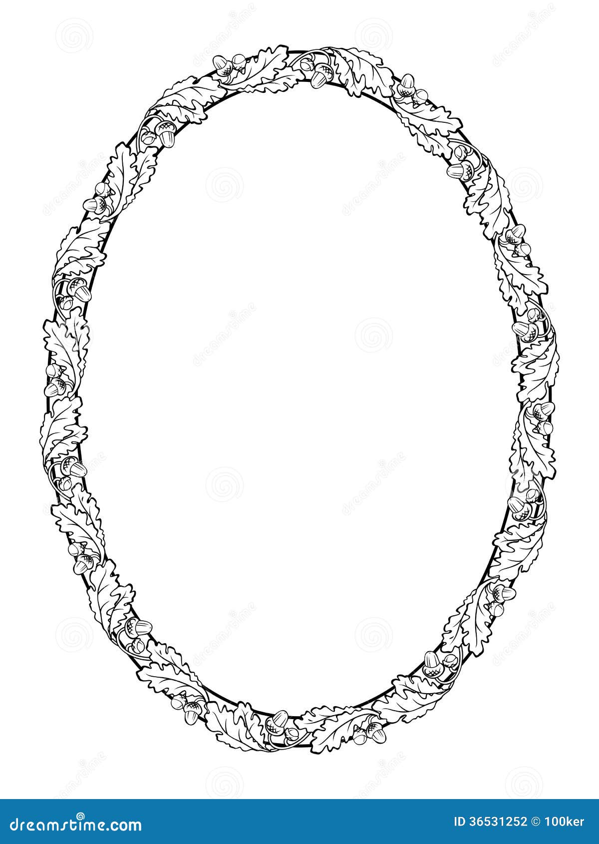 Oak Leaf Oval Frame Black Silhouette Vector Illustration ...