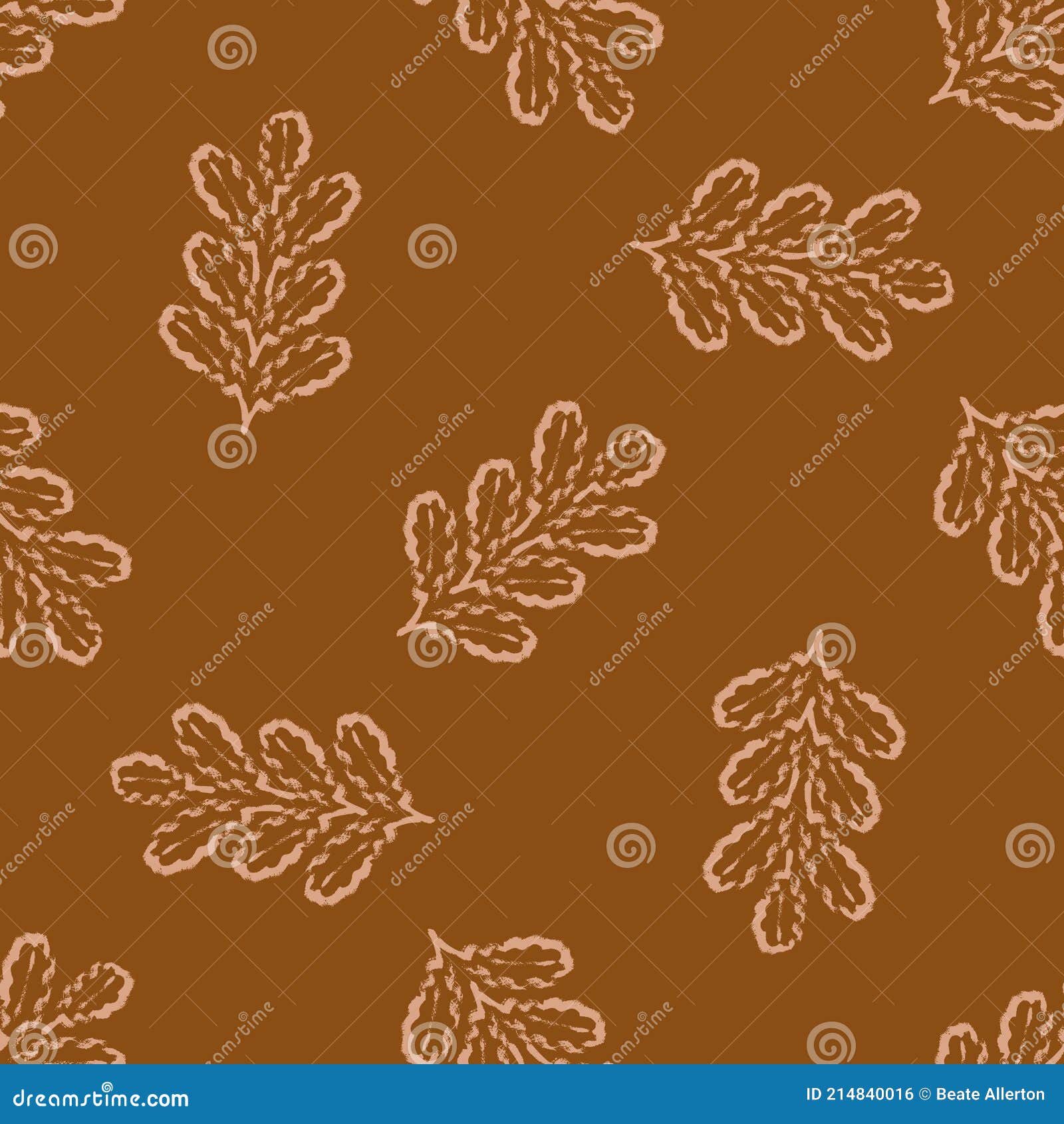 Oak Leaf Seamless Vector Pattern Background. Calligraphy Brush Clusters ...