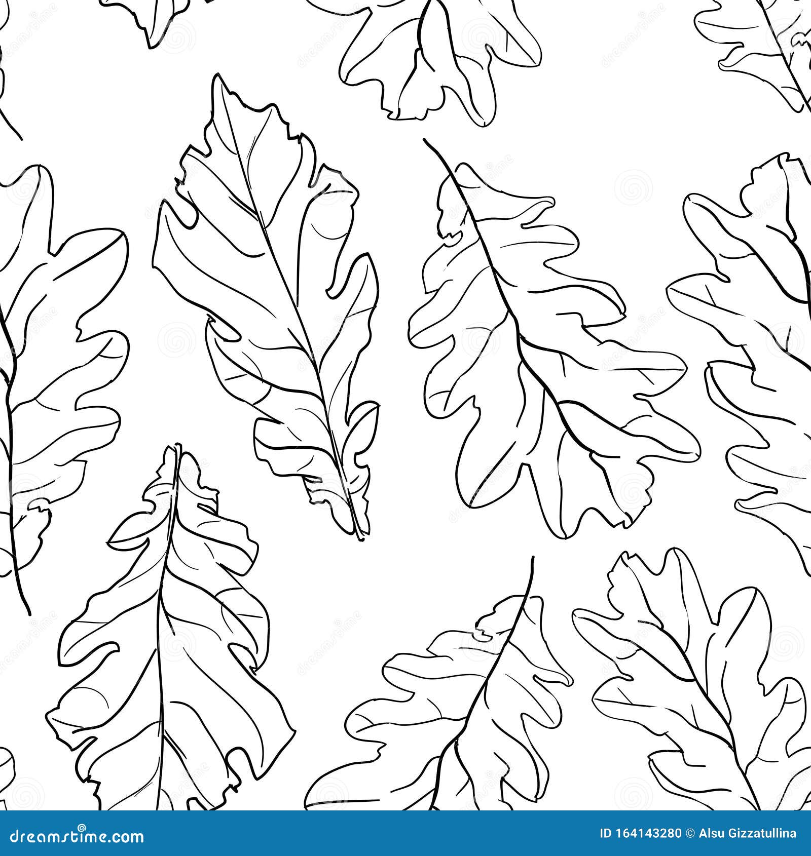 Oak Leaf Sketch Pattern Seamless. Vector Illustration. Stock Vector ...