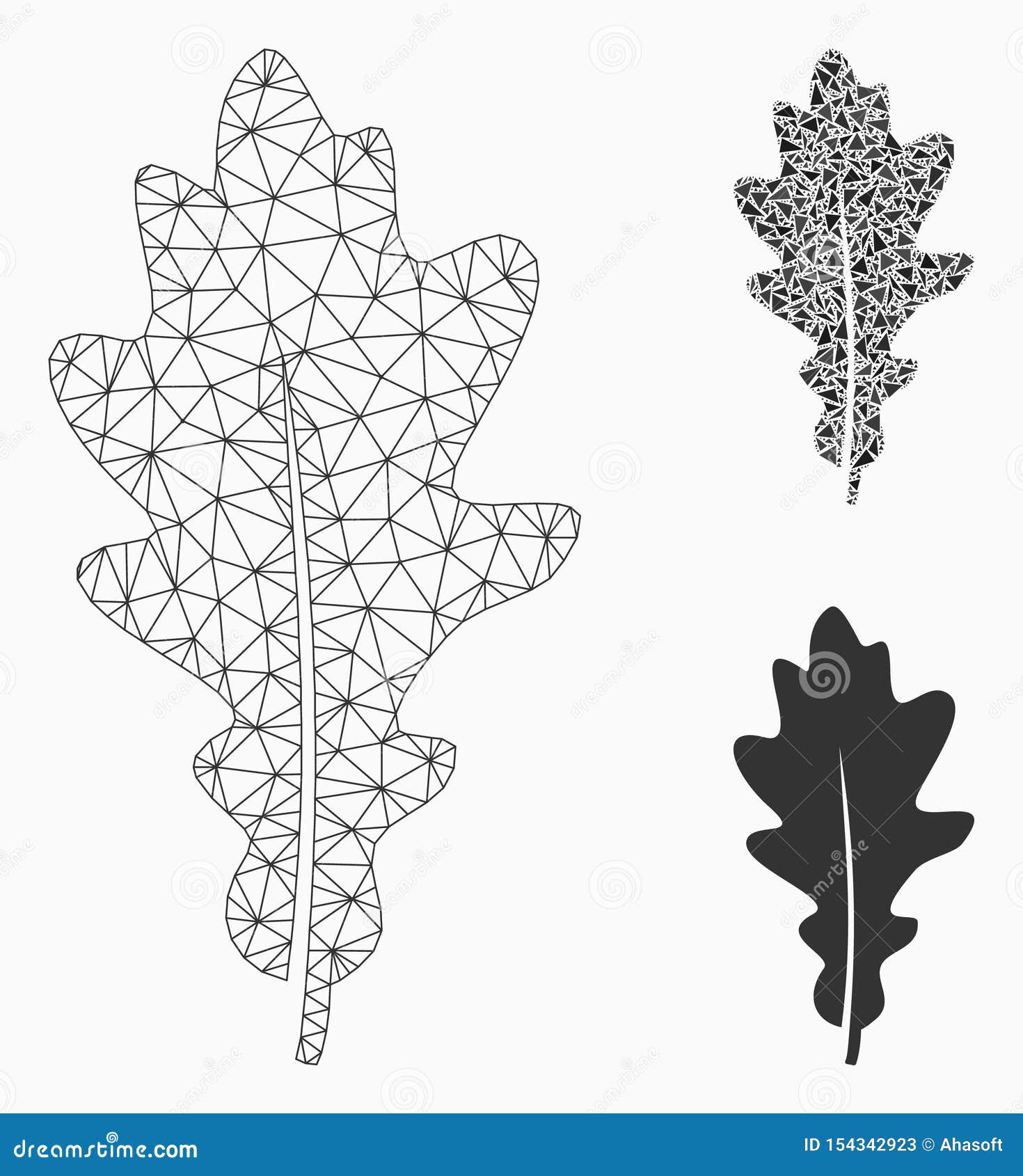 Oak Leaf Vector Mesh Wire Frame Model and Triangle Mosaic Icon Stock ...
