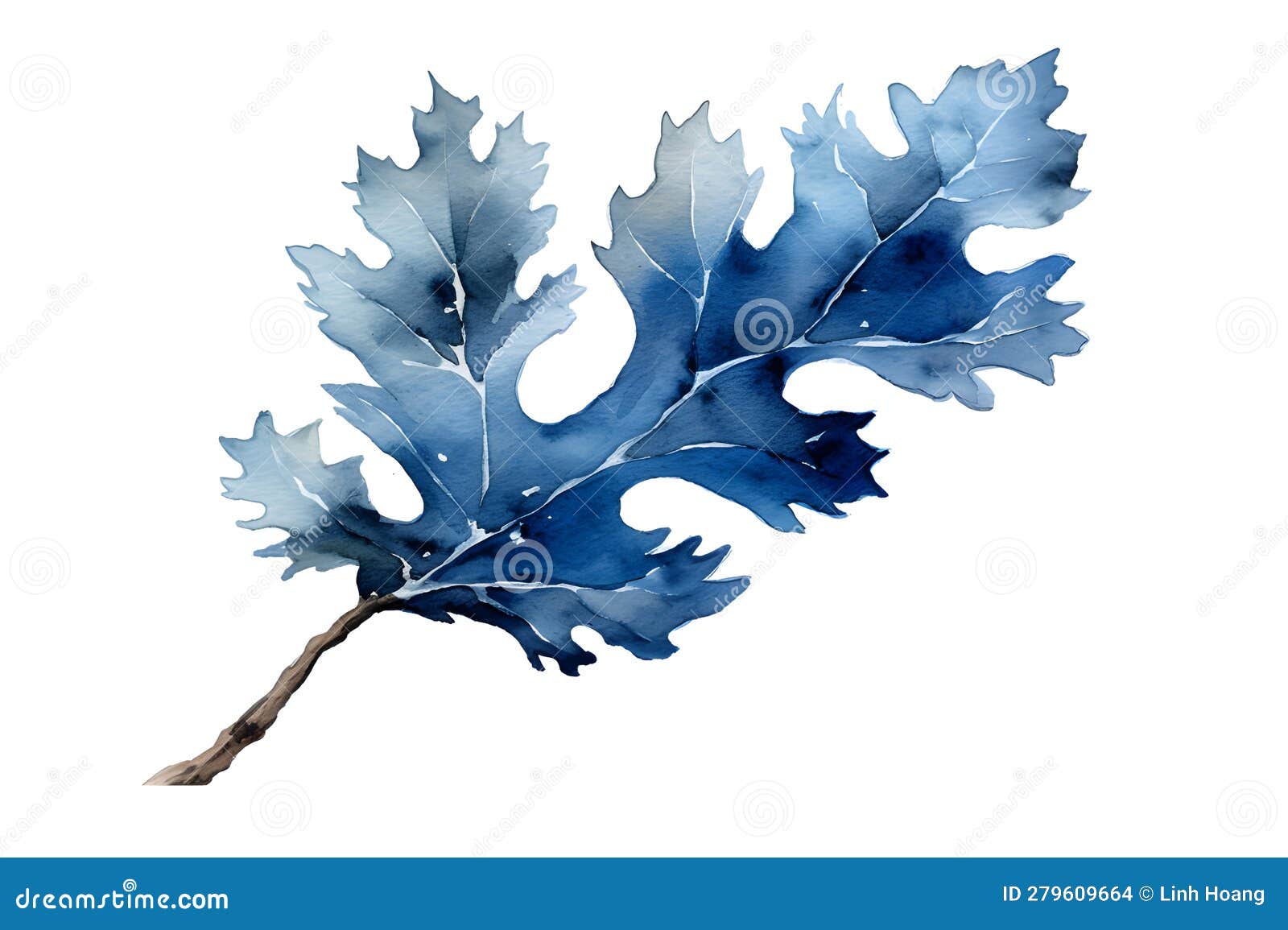 Beautiful Watercolor Painting of a Blue Oak Leaf. Stock Illustration ...