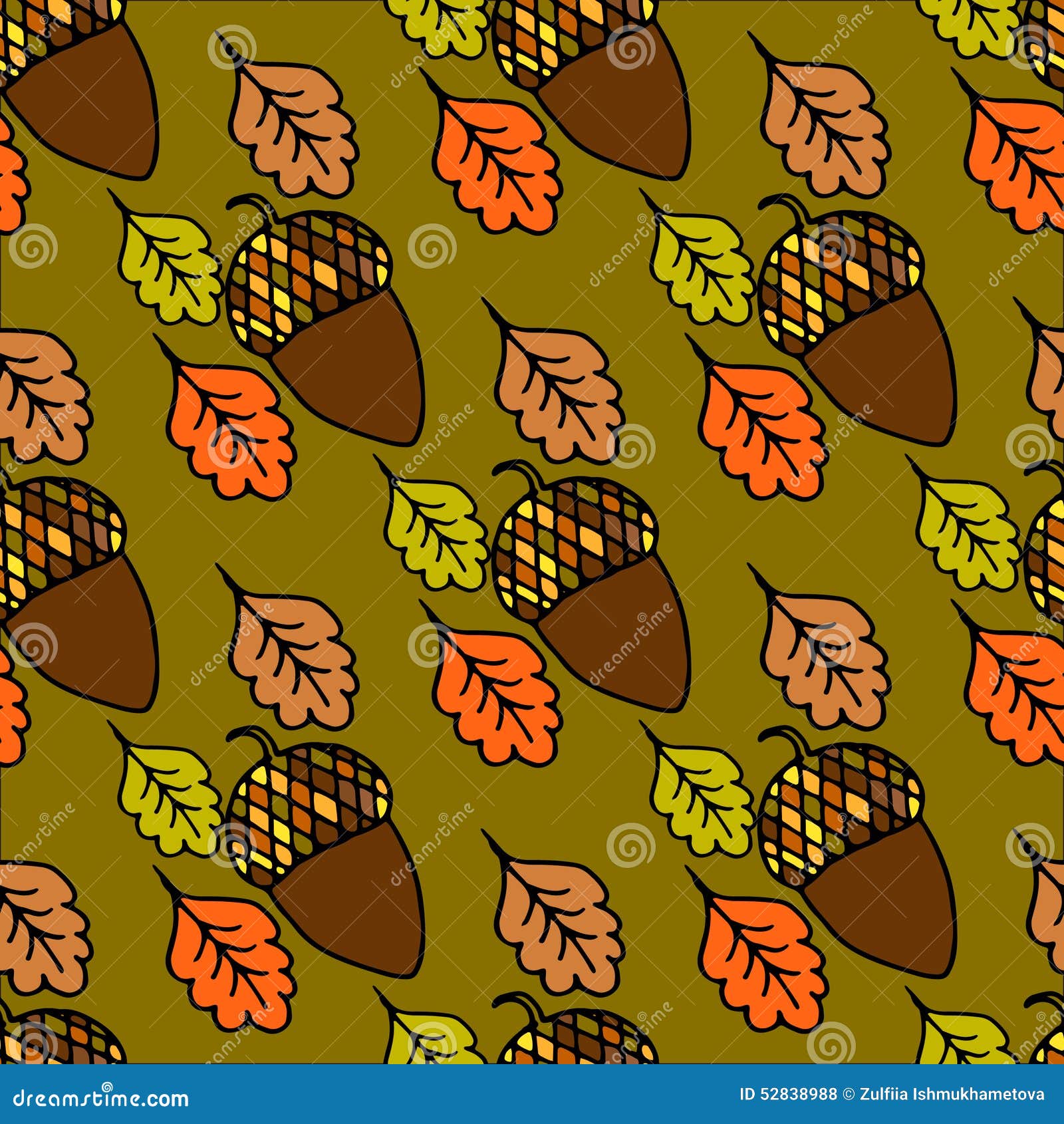 Oak Leaves and Acorn Seamless Pattern Stock Vector - Illustration of ...