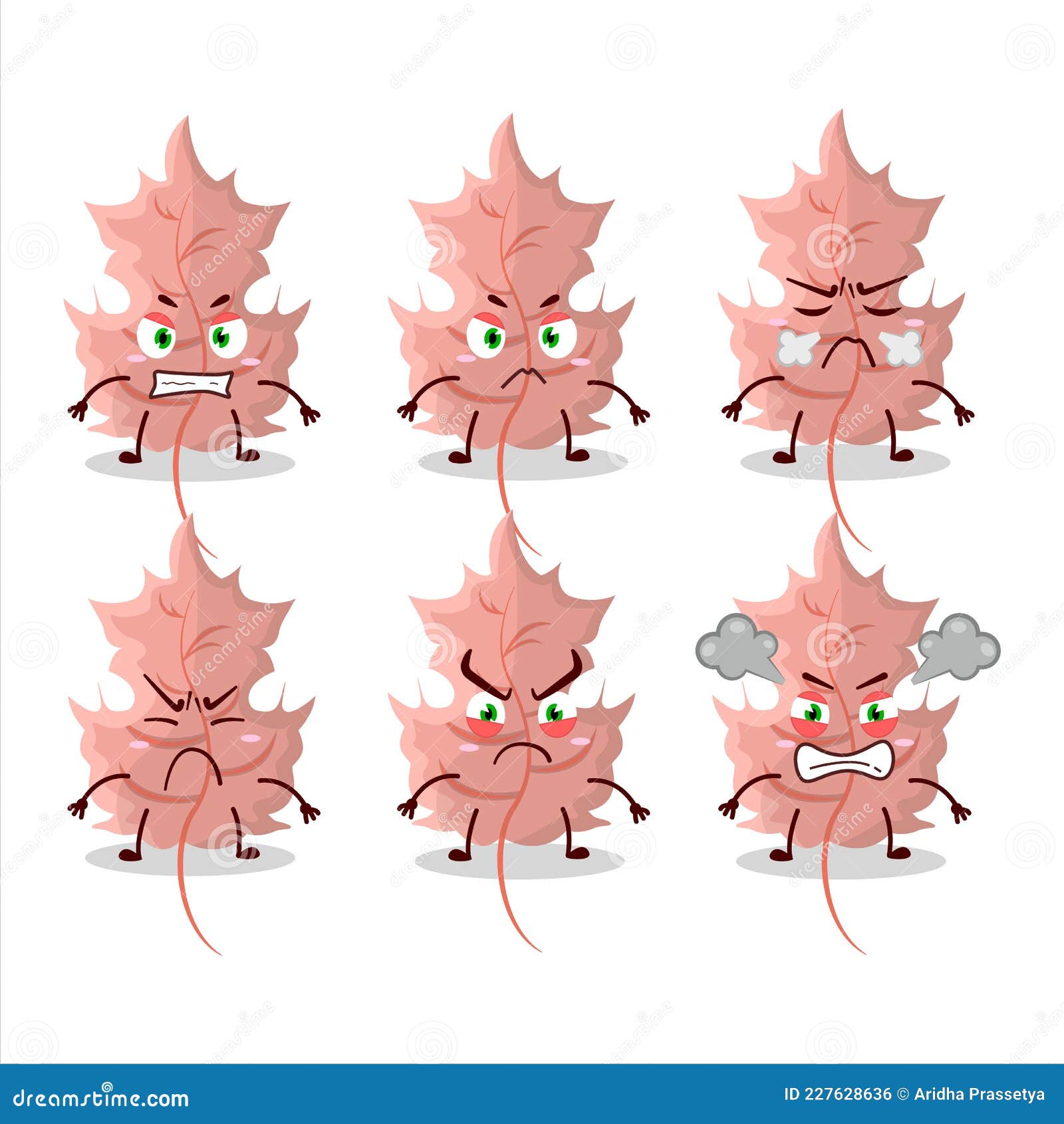 Oak Pink Leaf Cartoon Character with Various Angry Expressions Stock ...