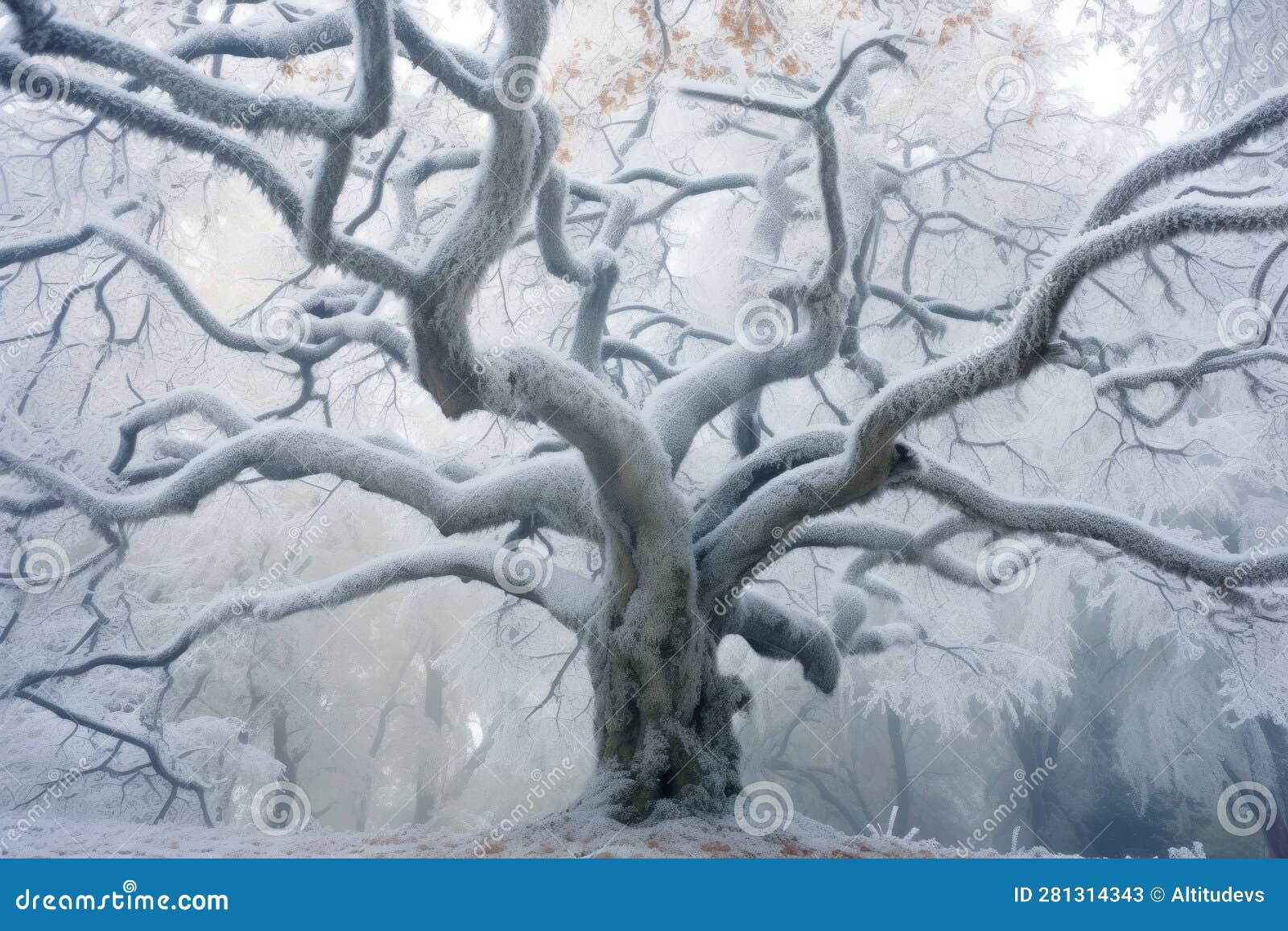 Oak Tree Branches Covered in Delicate Frost Crystals during Winter ...